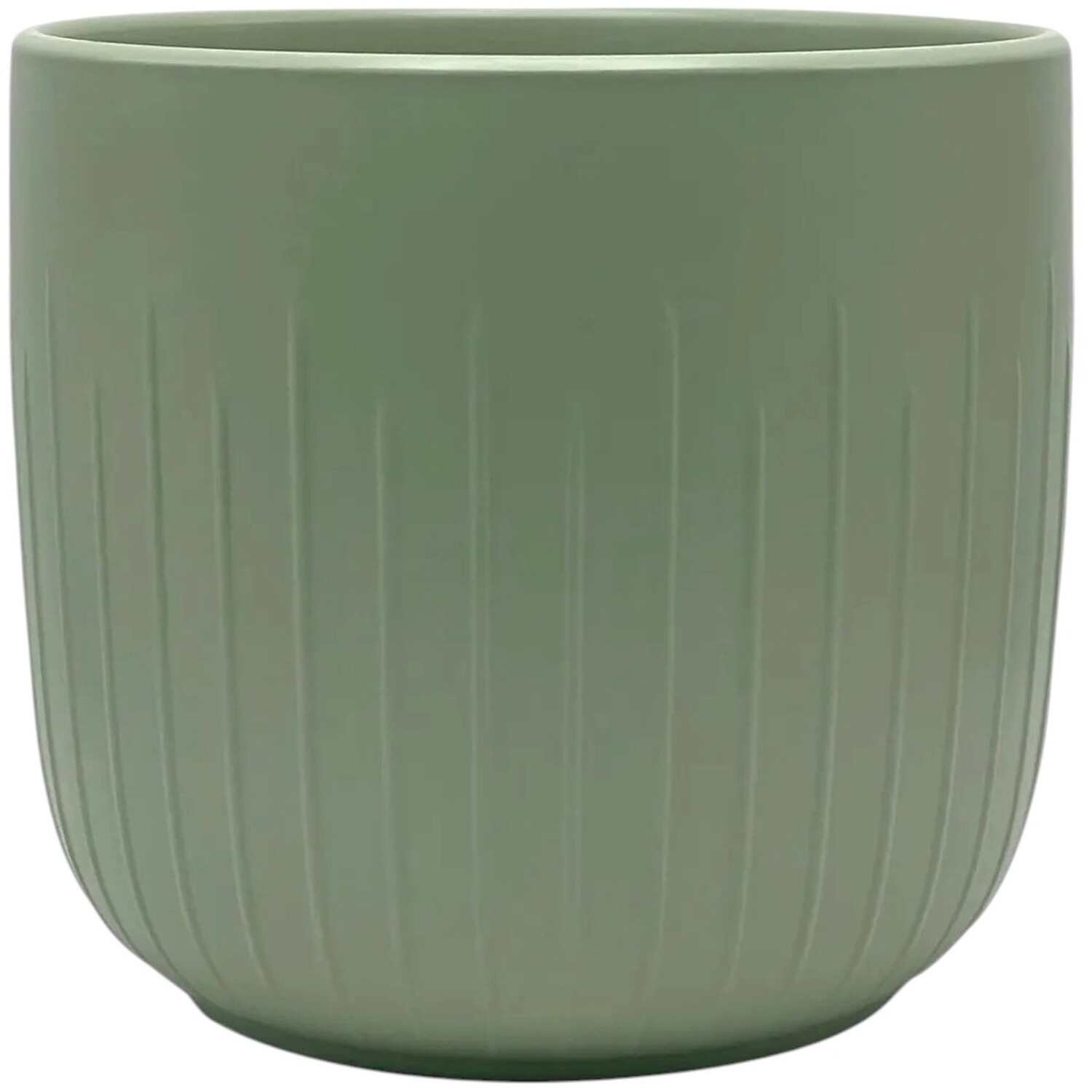 Ribbed Matte Sage Green Ceramic Indoor Plant Pot