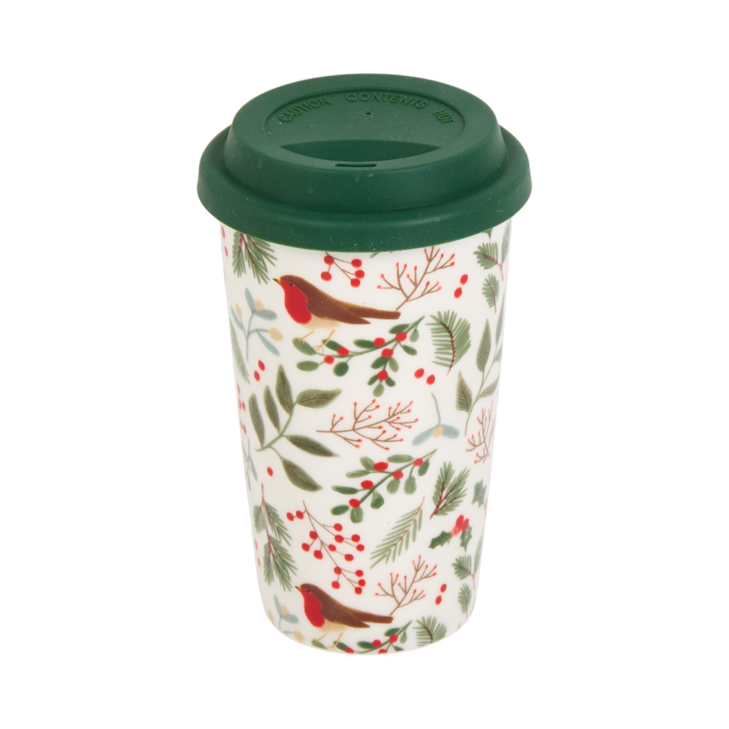 Merry Robin Ceramic Travel Mug with Lid
