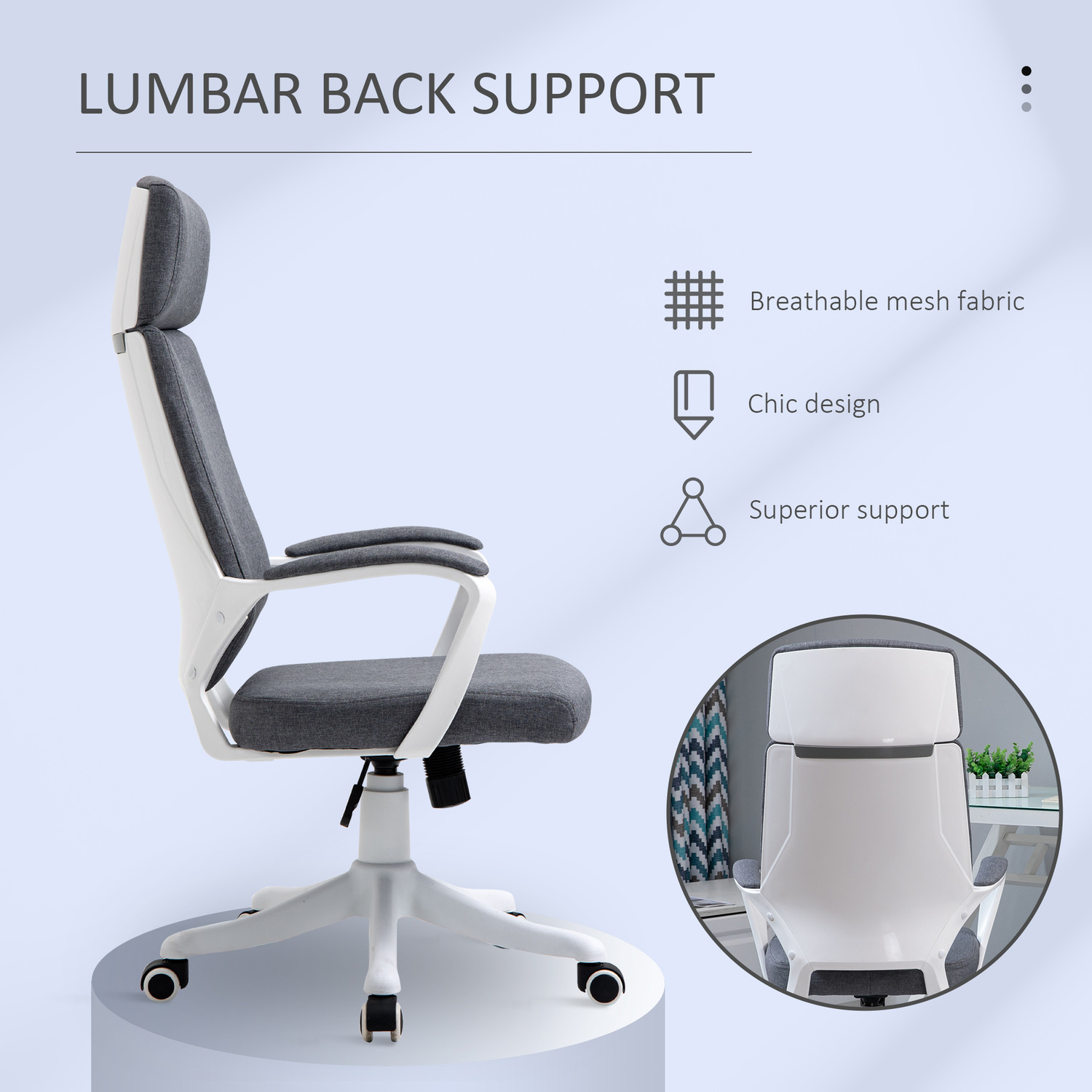 High Back Swivel Office Chair with Lumbar Back Support, Adjustable Height