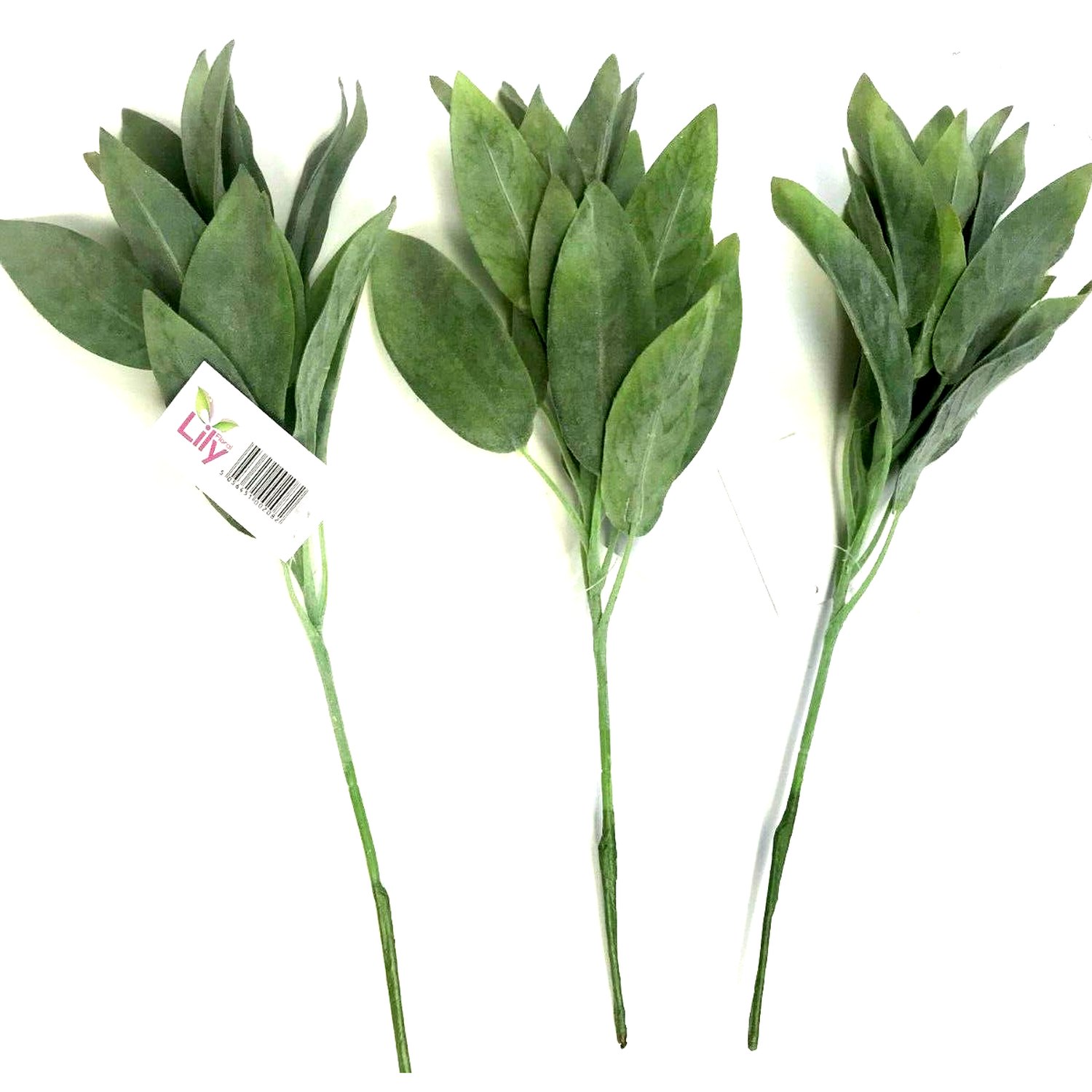 Pack of 3 Sage Flocked Leaf Pale Green Foliage Sprays Plants