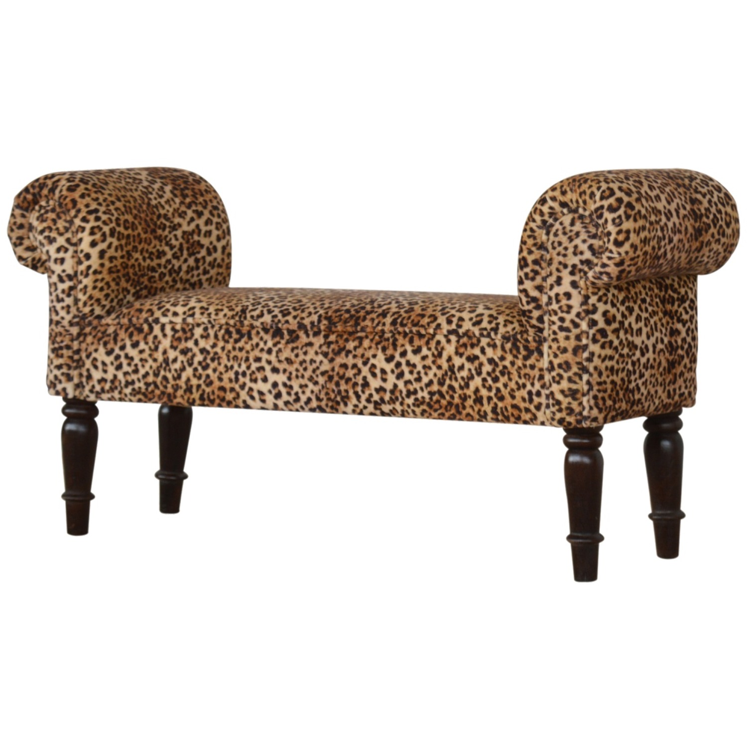 Modern Hand Crafted Leopard Print Velvet Bench