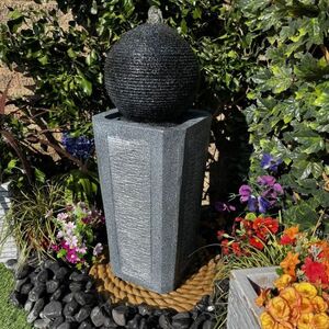 Grey Ball and Column Contemporary Water Feature