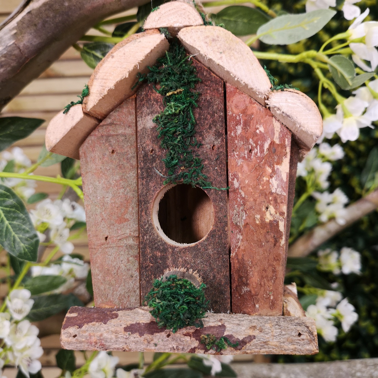 Wooden Square Log Garden Wild Bird Nest Box-32mm Entrance Hole