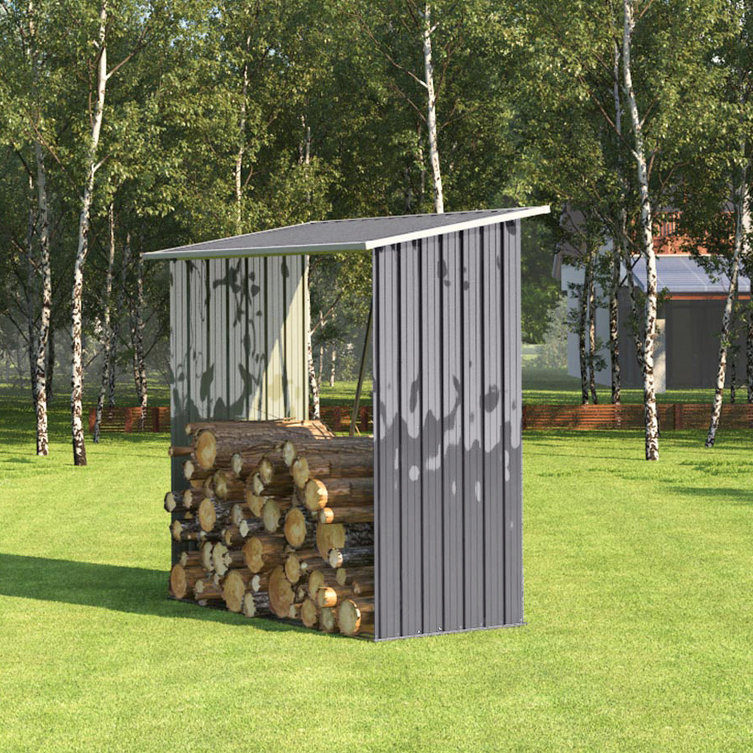 Garden Outdoor Metal Firewood Log Storage Shed