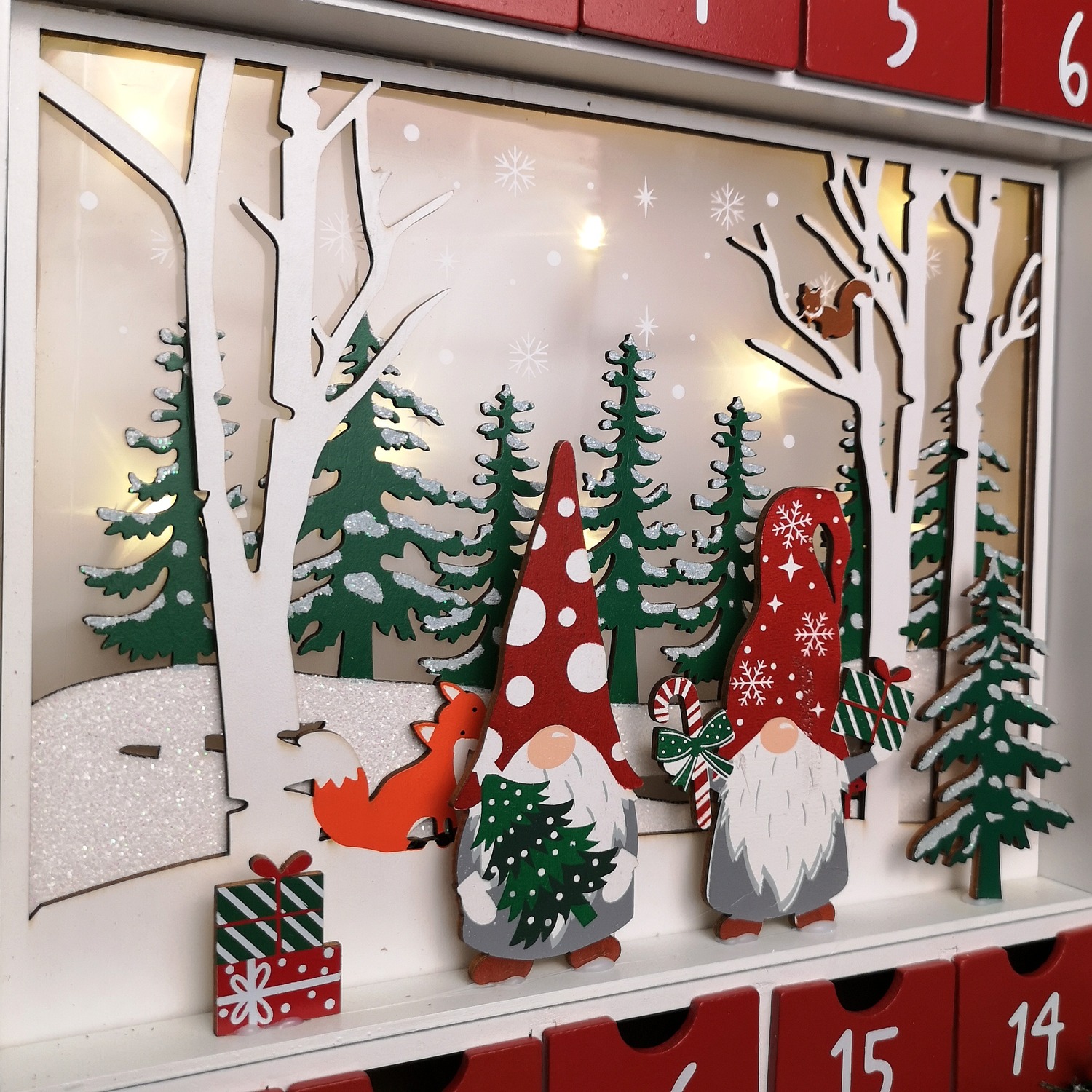 Traditional Wooden Advent Calendar with Gonk Winter Scene