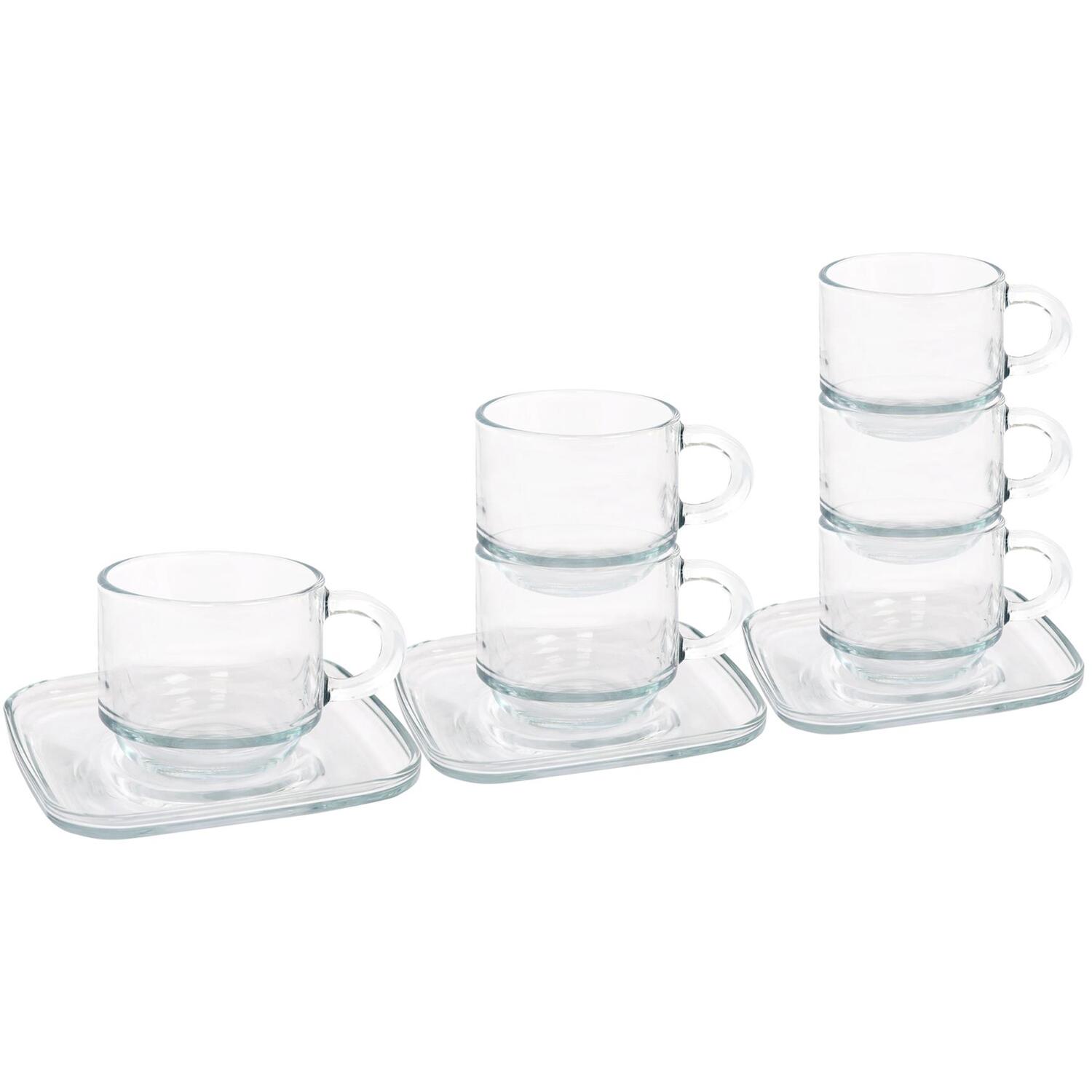 Cozy Stacking Glass Espresso Cups Saucers 12pc Set - 90ml