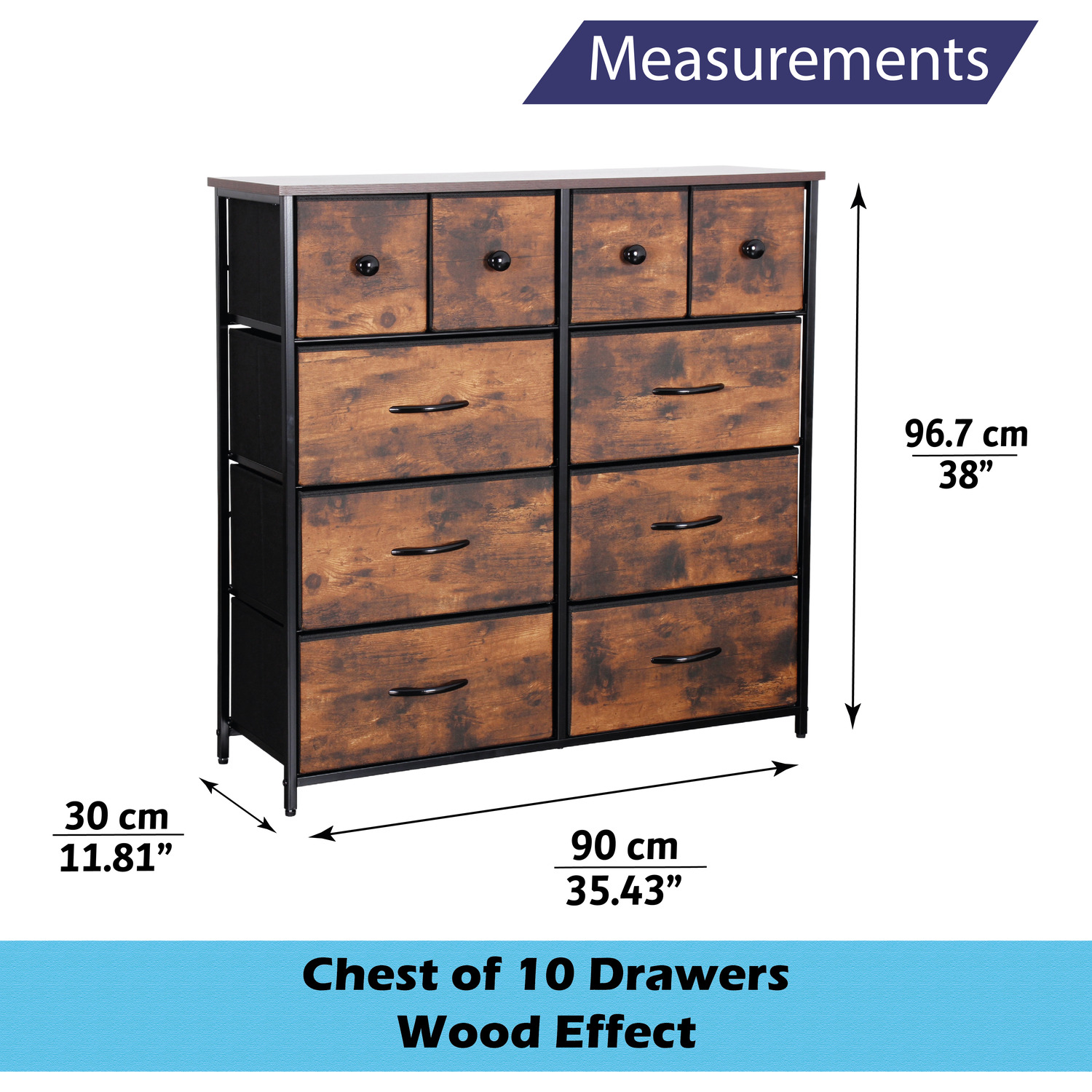 Chest Of Drawers with Metal Frame 10 Large Deep Fabric Drawers ...