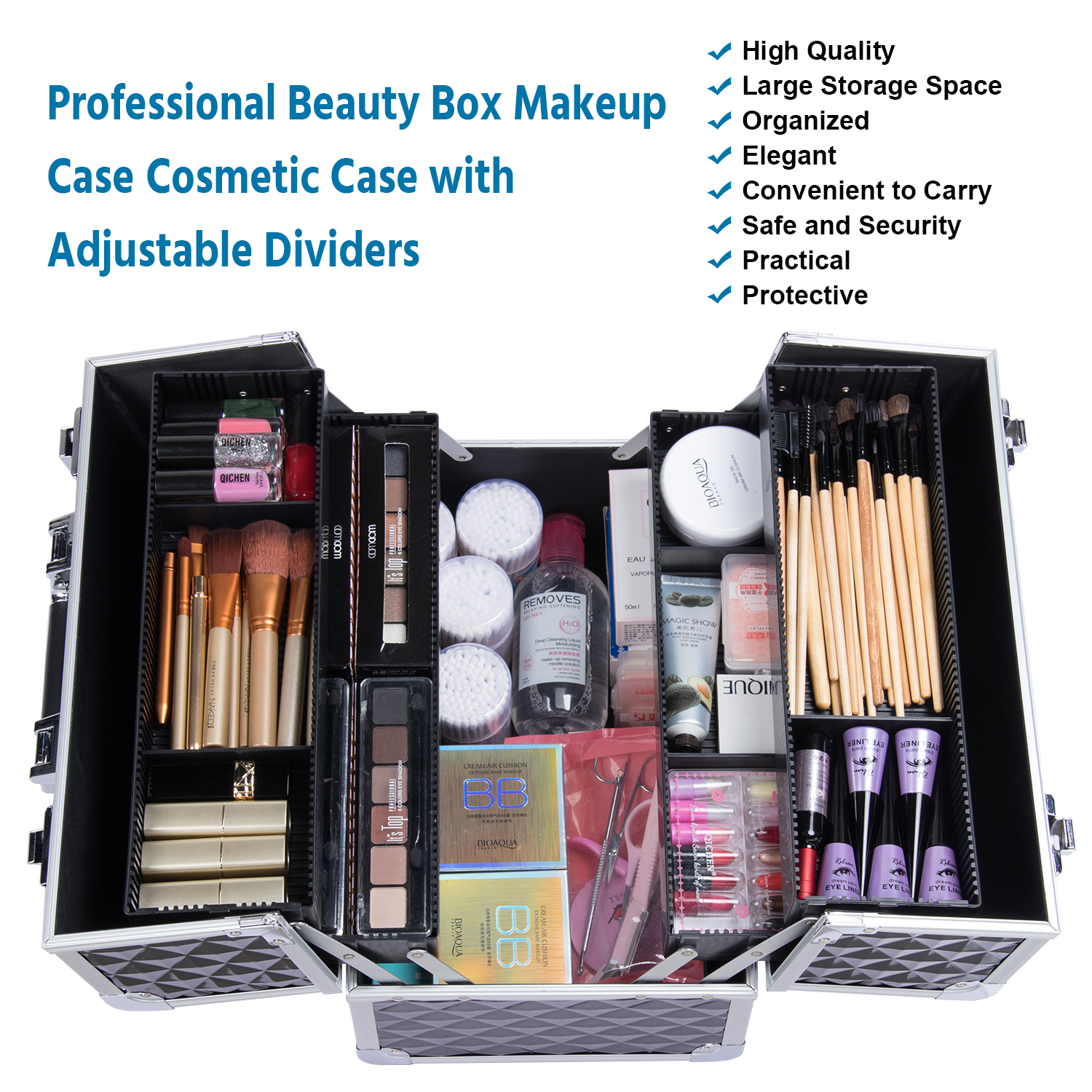 Portable Makeup Case with Adjustable Dividers