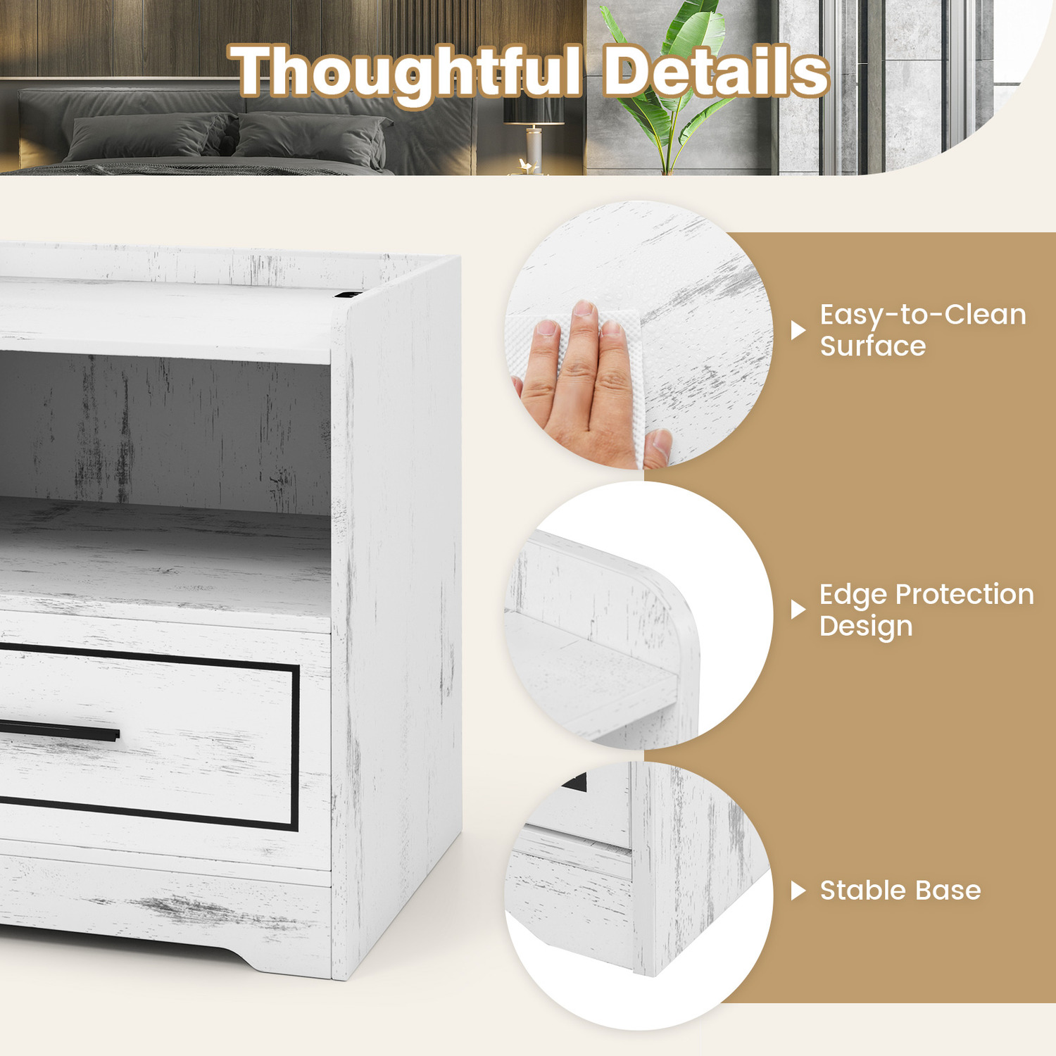 Smart Bedside Table with Adjustable Light