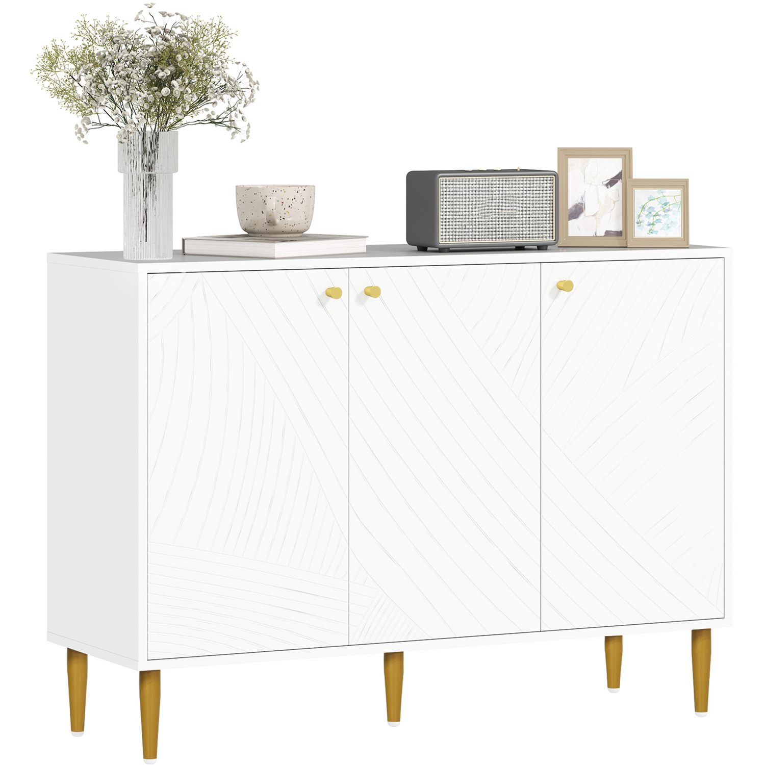 HOMCOM Sideboard with Carved Line Doors and Adjustable Shelves