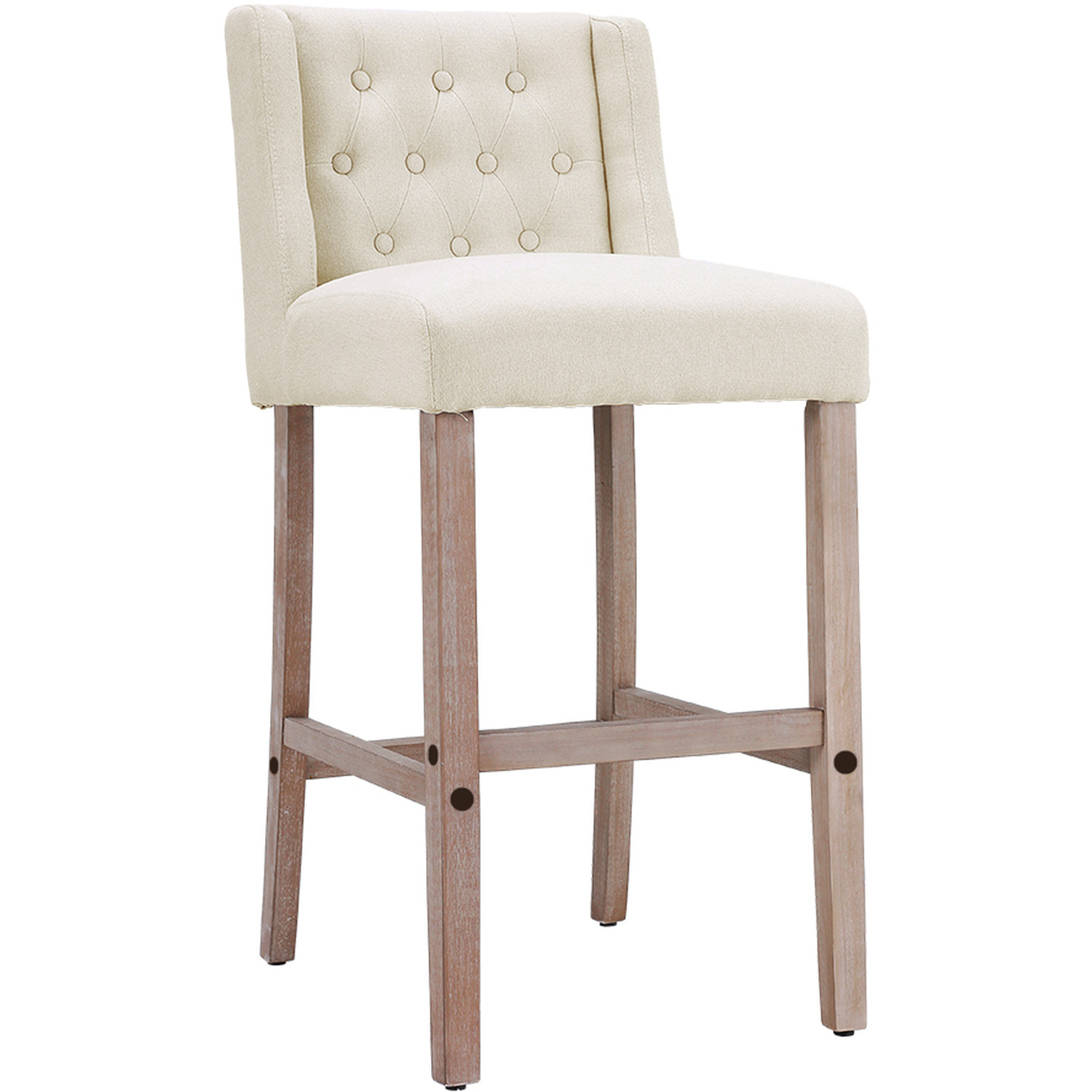 Set of 2 Linen Button Tufted Bar Stools with Wooden Legs