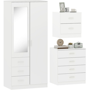 HOMCOM Modern Bedroom Furniture Set, 3 Piece with Mirrored Wardrobe