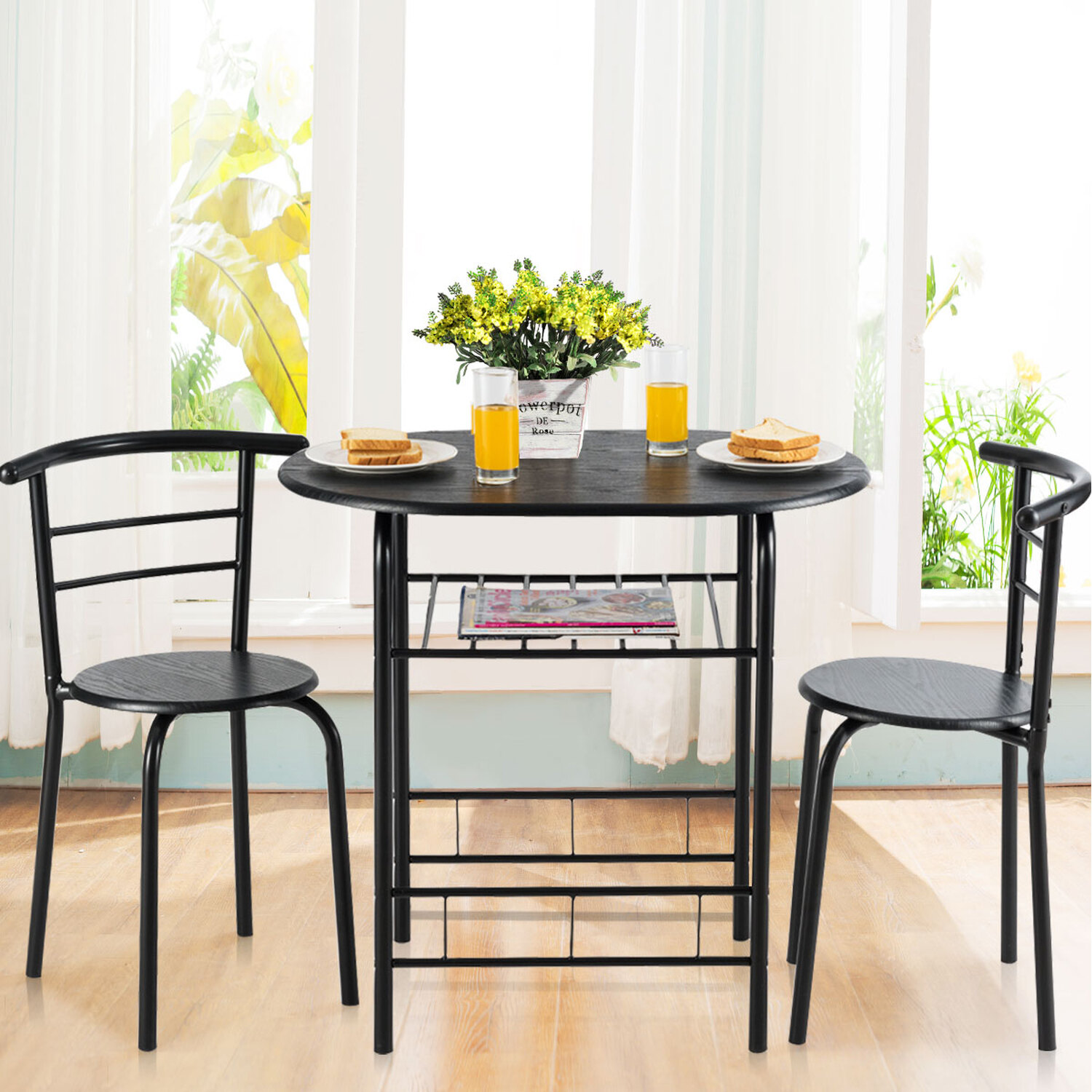 Costway 3 PCS Dining Set Classic Pub Breakfast Table Chair Set