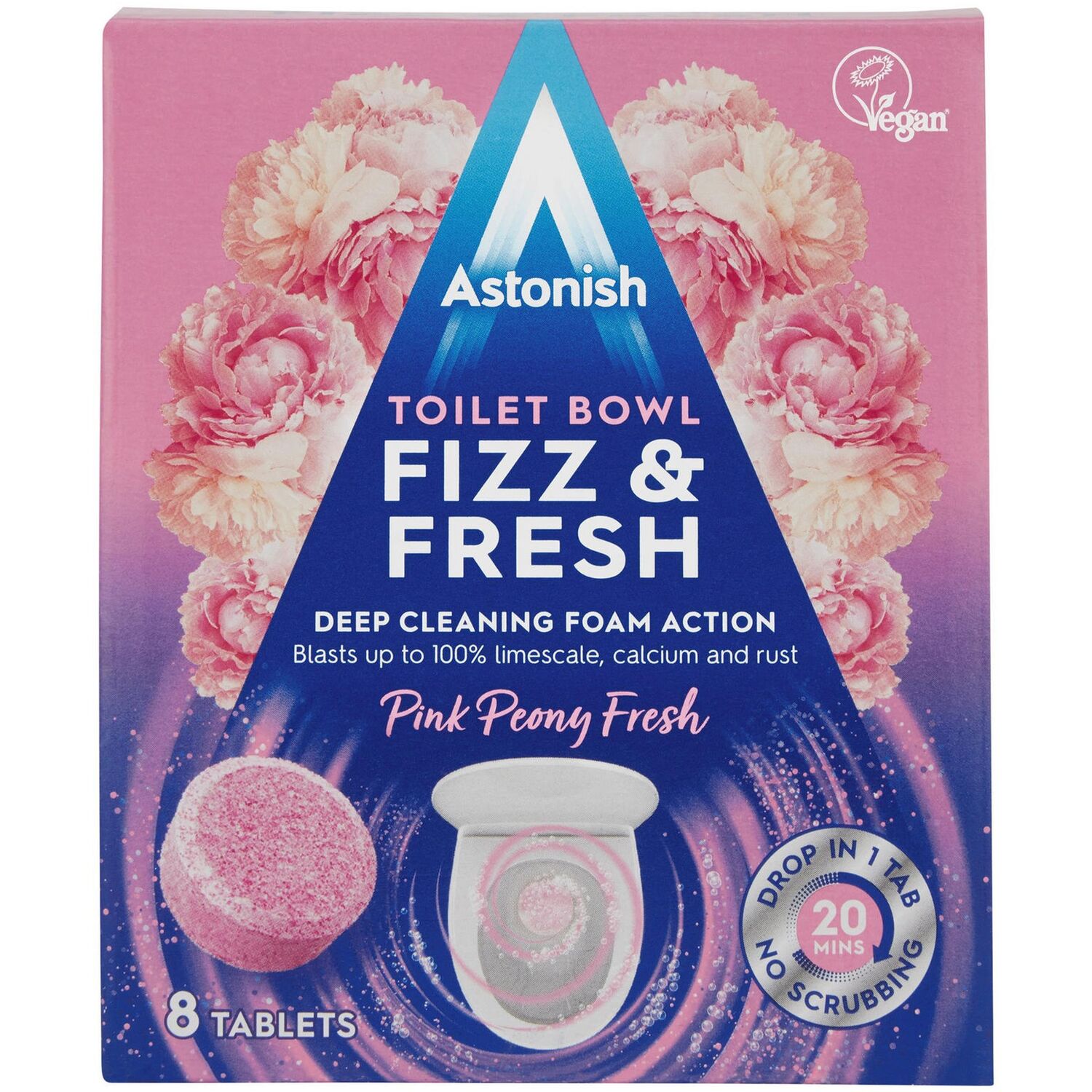 8 Astonish Toilet Bowl Cleaner Tablets Fizz Fresh Foaming Tabs Pink Peony