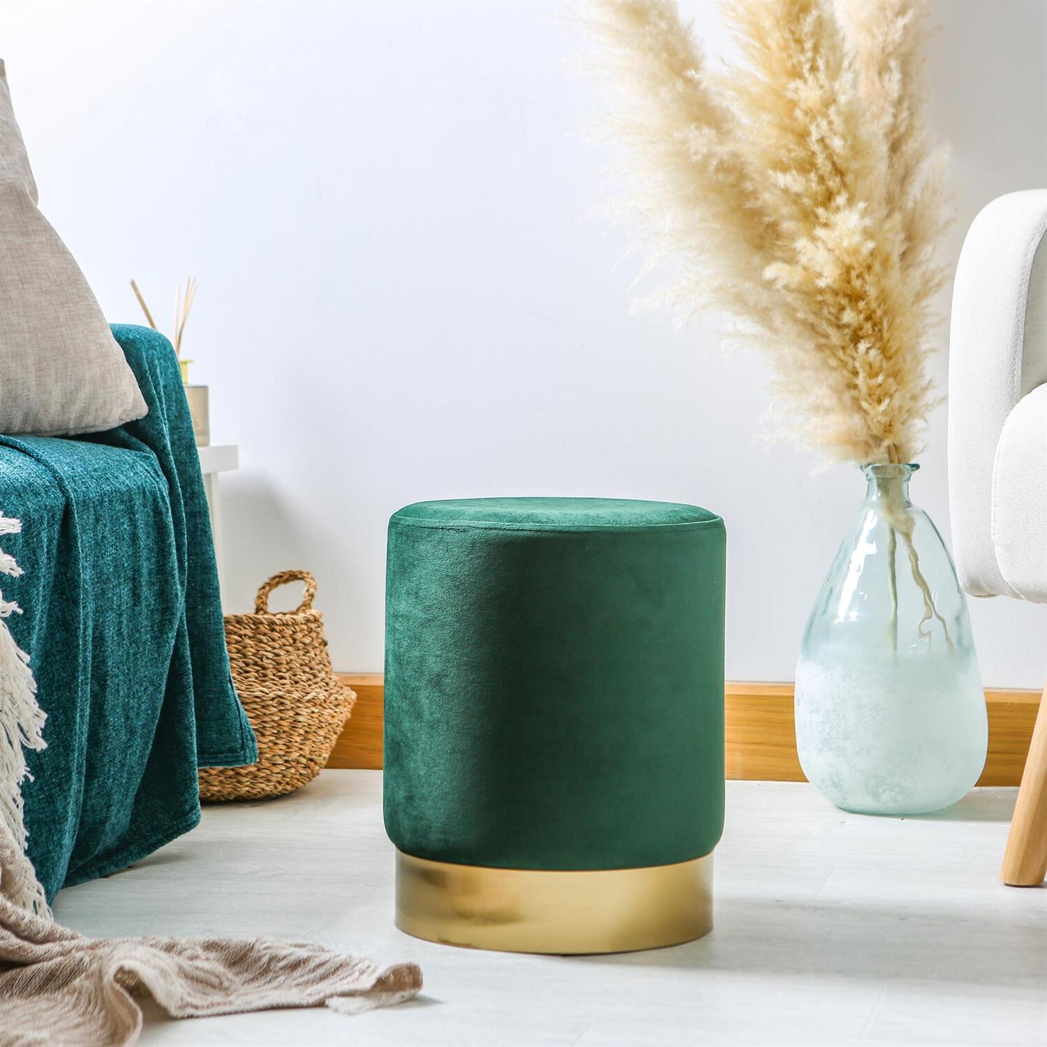 Round Foam Padded Velvet Footstool
