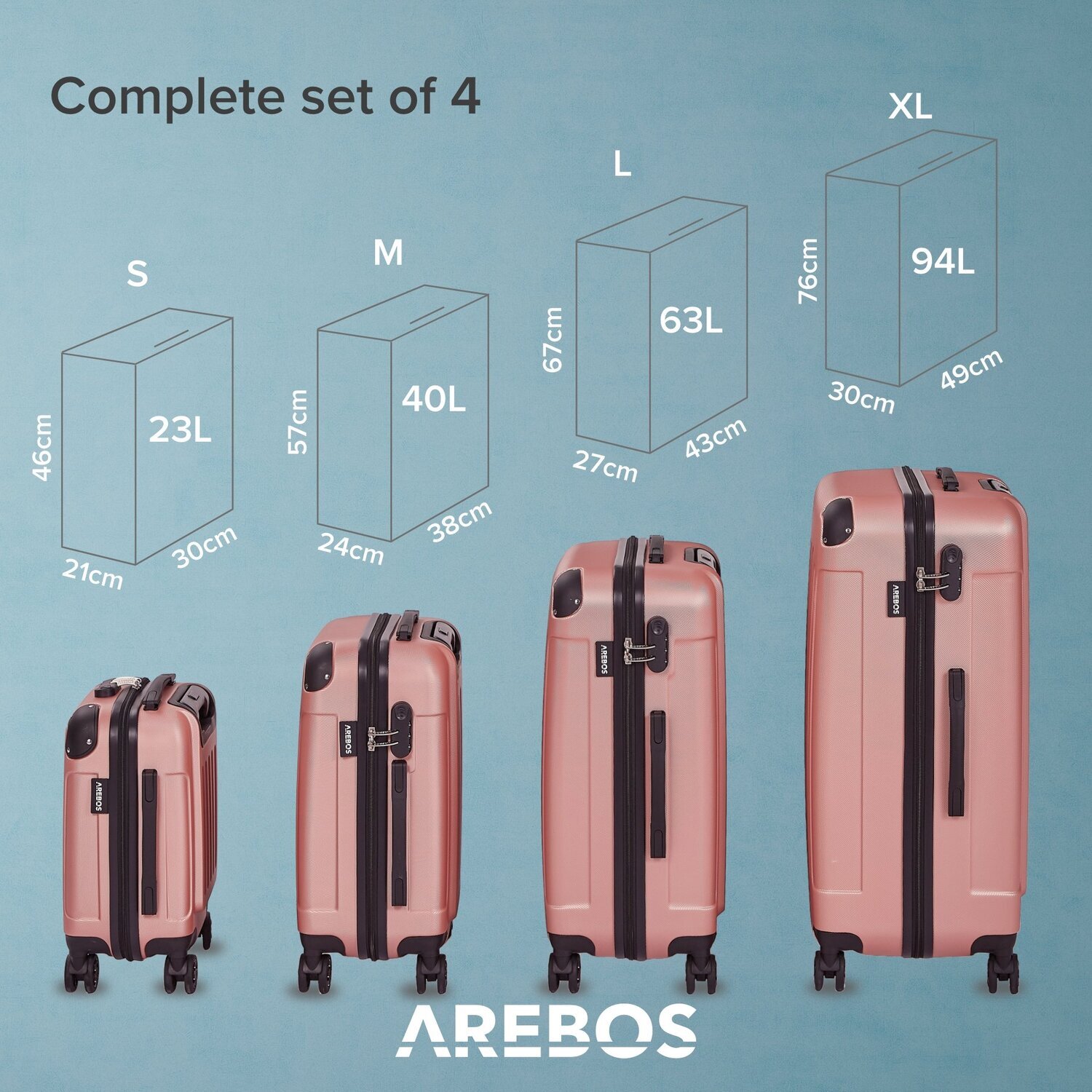 Set of 4 ABS Hard Shell Travel Suitcases With Telescopic Handle