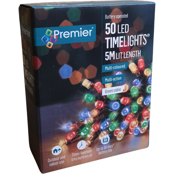 Premier 50 LED Battery Christmas Lights with Timer