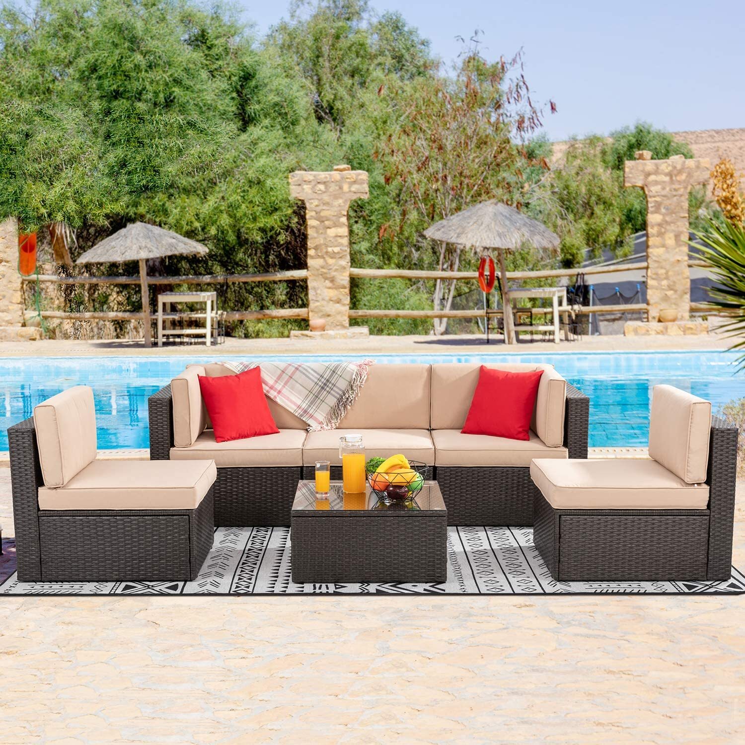 6PC Outdoor Balcony Rattan Combination Sofa Set