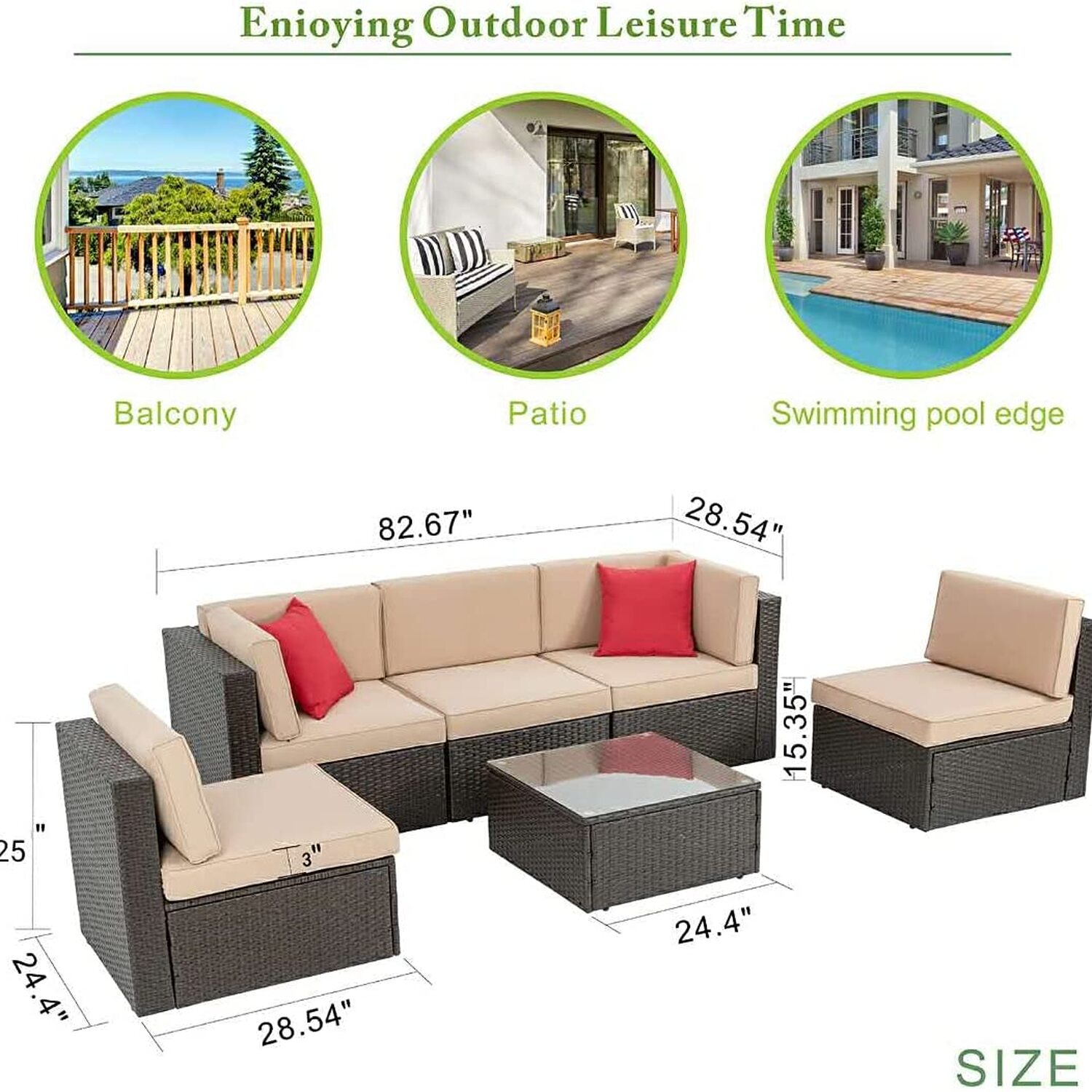 6PC Outdoor Balcony Rattan Combination Sofa Set