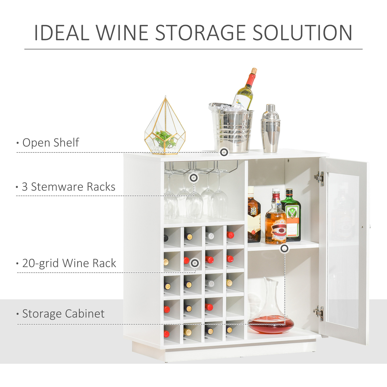 HOMCOM Sideboard Wine Cabinet with Glass Holder and 20 Bottle Wine Rack