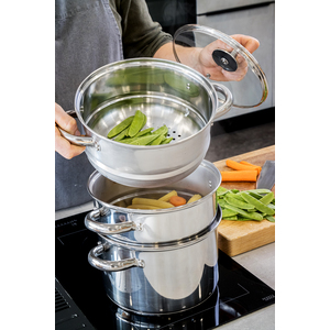 KitchenCraft Stainless Steel Three Tier Steamer, 22cm