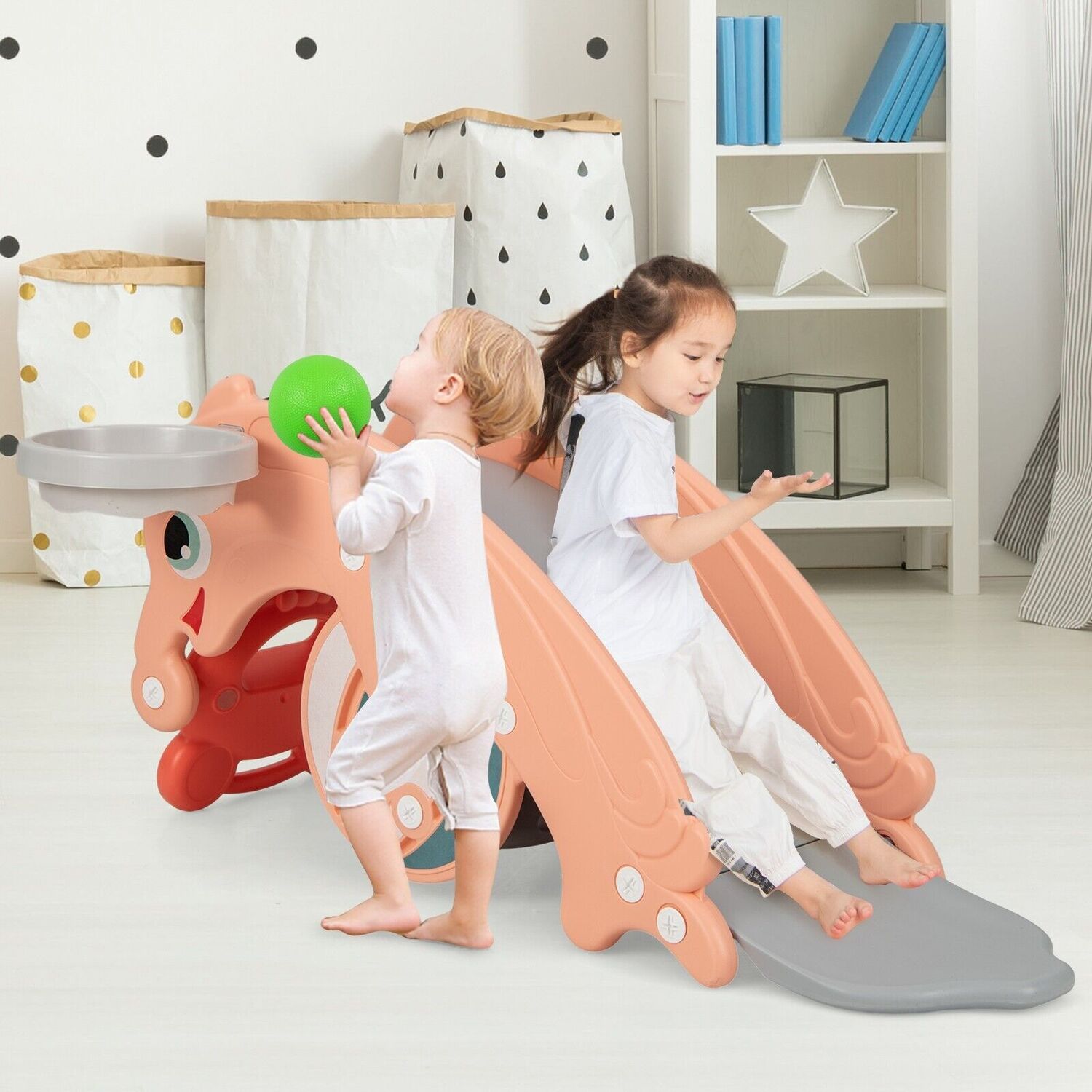 3-in-1 Baby Rocker Toy with Basketball Hoop