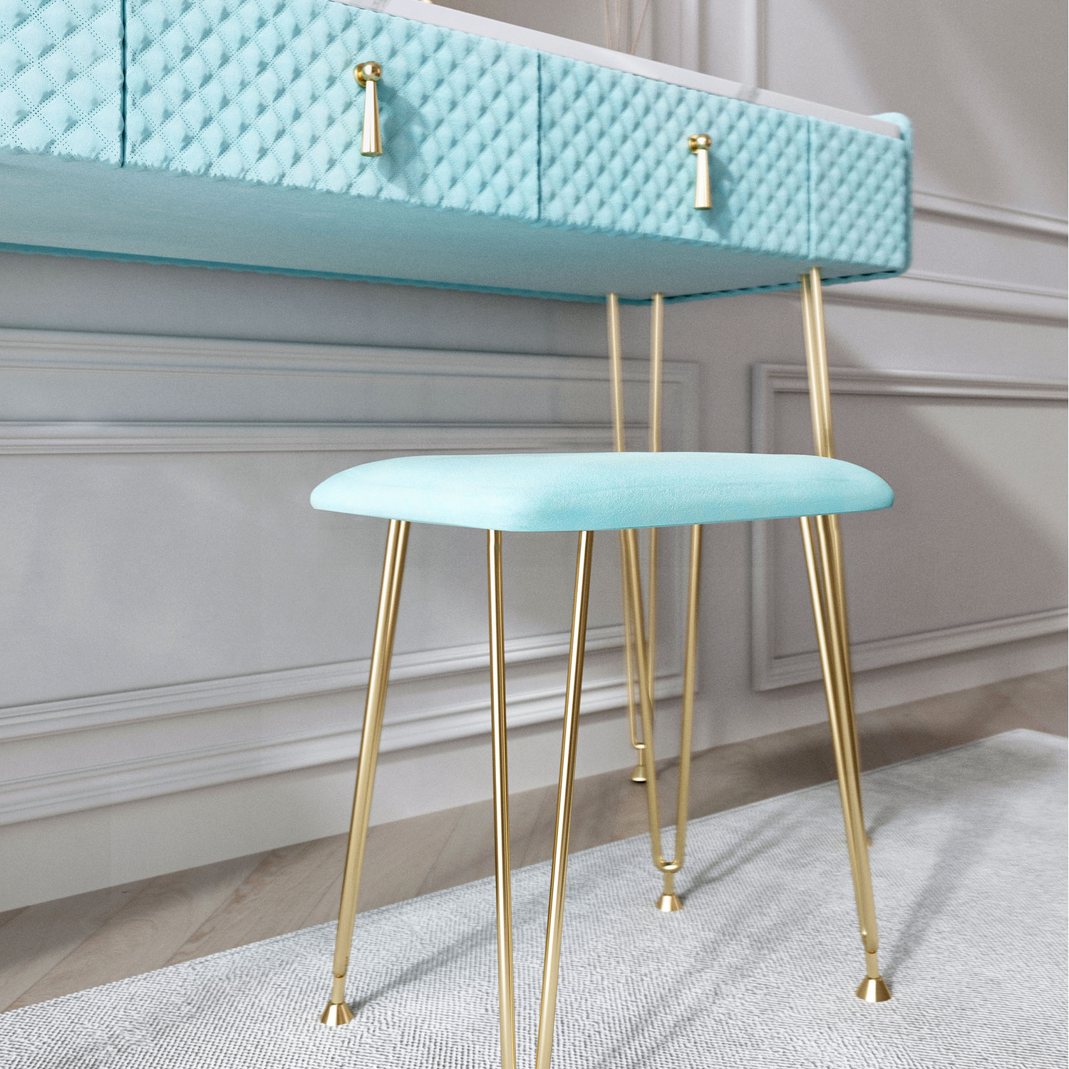 Tokyo Glow Velvet Dressing Table with LED Mirror