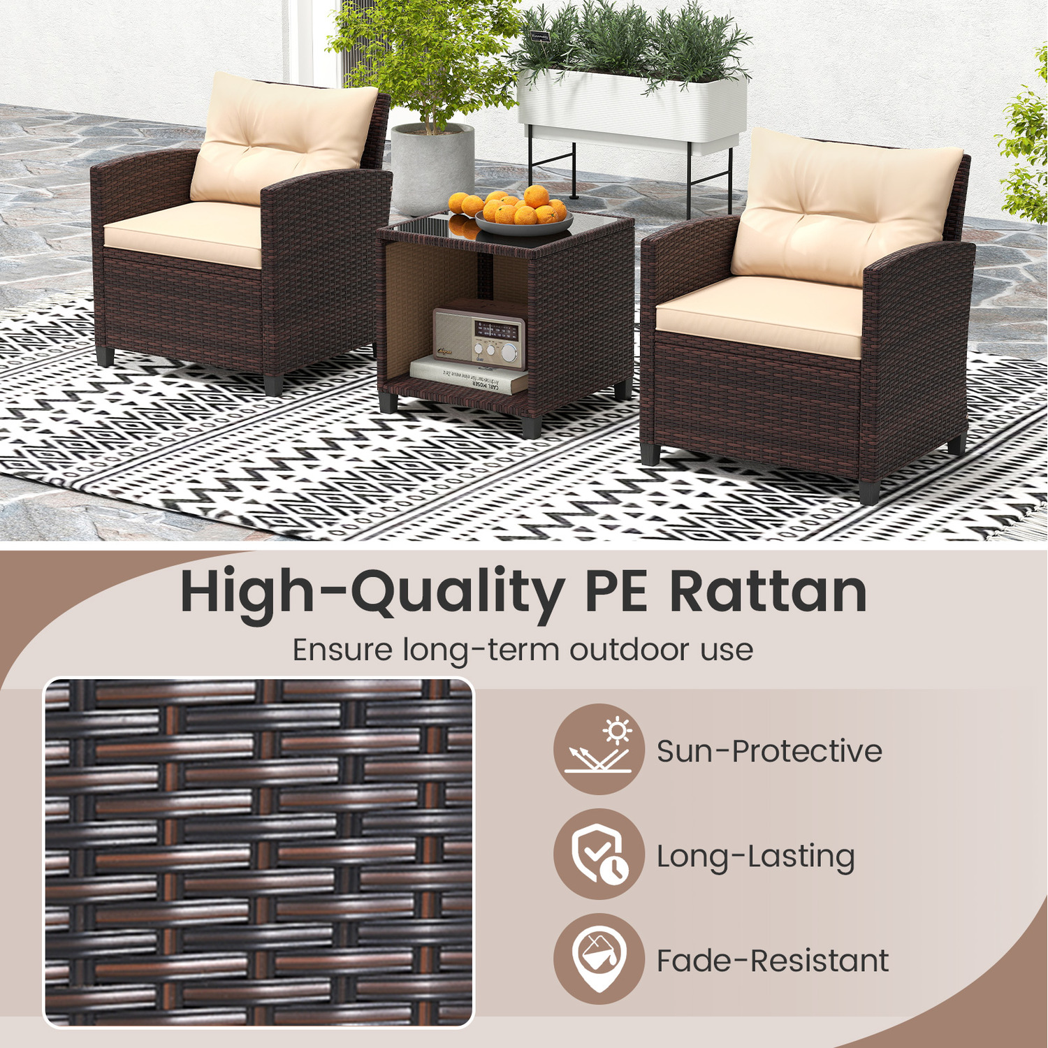 3-Piece Outdoor Patio Furniture Set