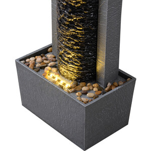 Outdoor Garden Column Water Fountain with LED Lights, Layered Rock ...