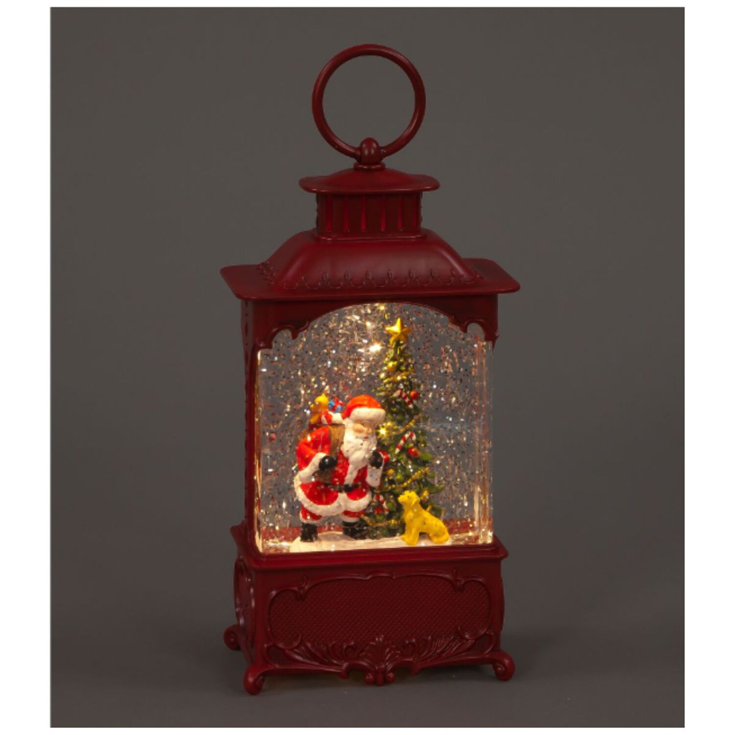 SnowTime Water Lantern with Santa and Dog and Warm White LED's