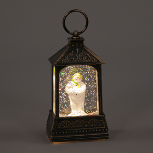 SnowTime Battery Operated Hanging Water Lantern with Snowman and Snowdog