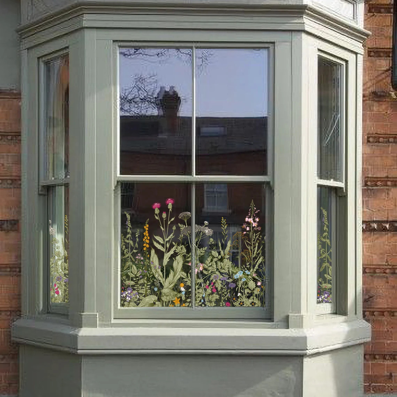 Decorative botanical meadow Privacy Window Film Border