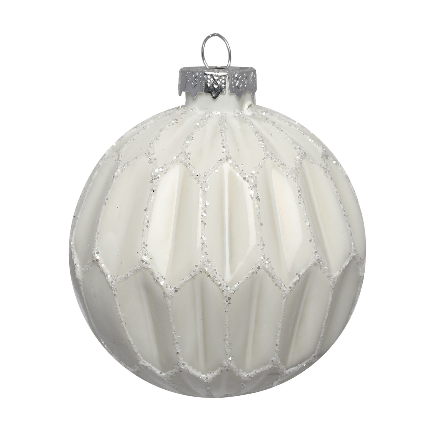 White and Glitter Geometric Bauble
