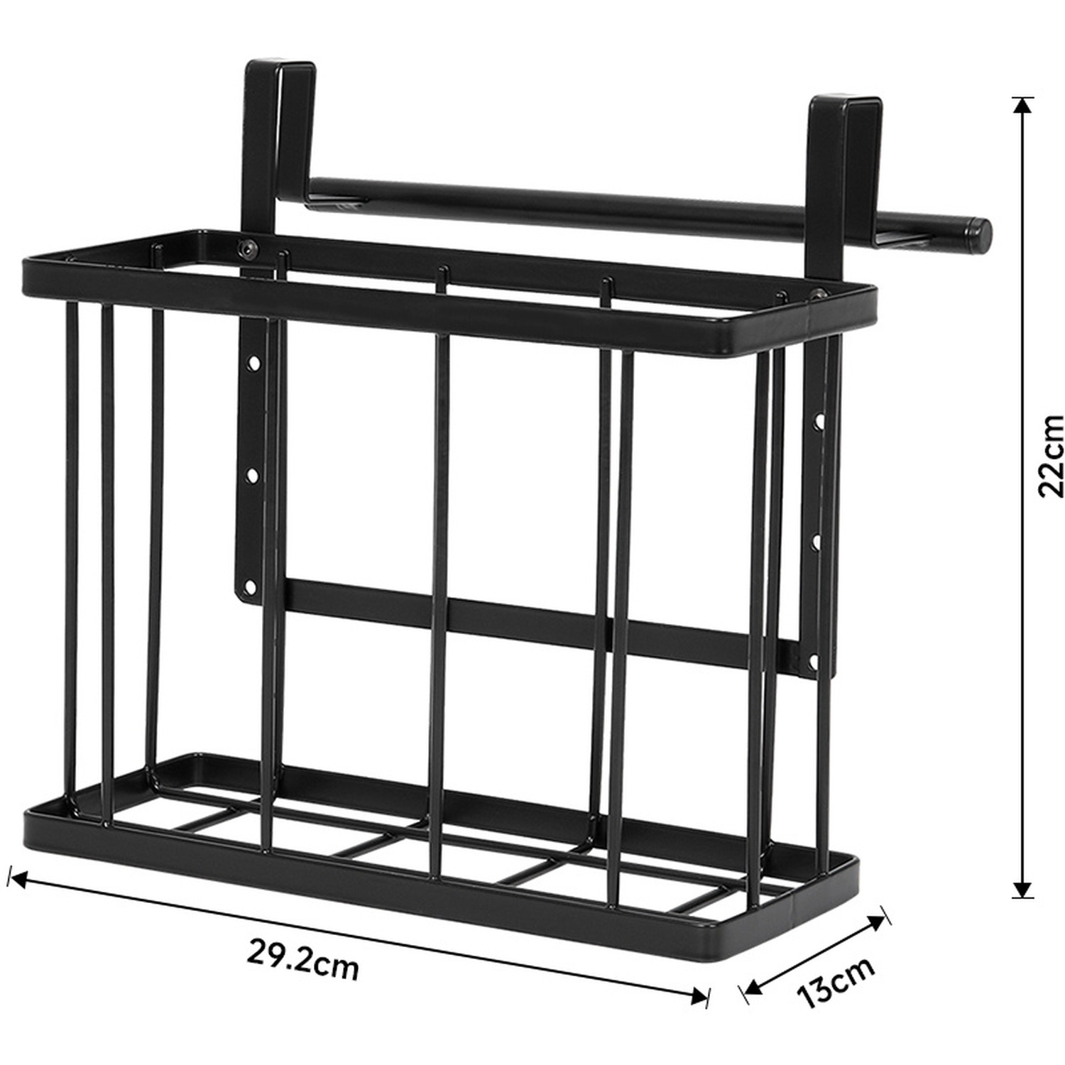 Height-Adjustable Cabinet Door Storage Basket with Hanger-Black