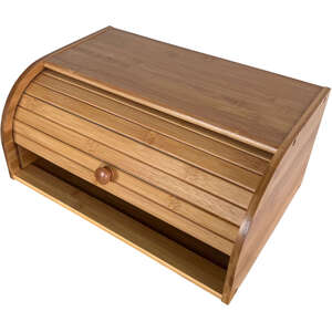 Single Layer Roll Top Bamboo Wooden Bread Bin Kitchen Storage