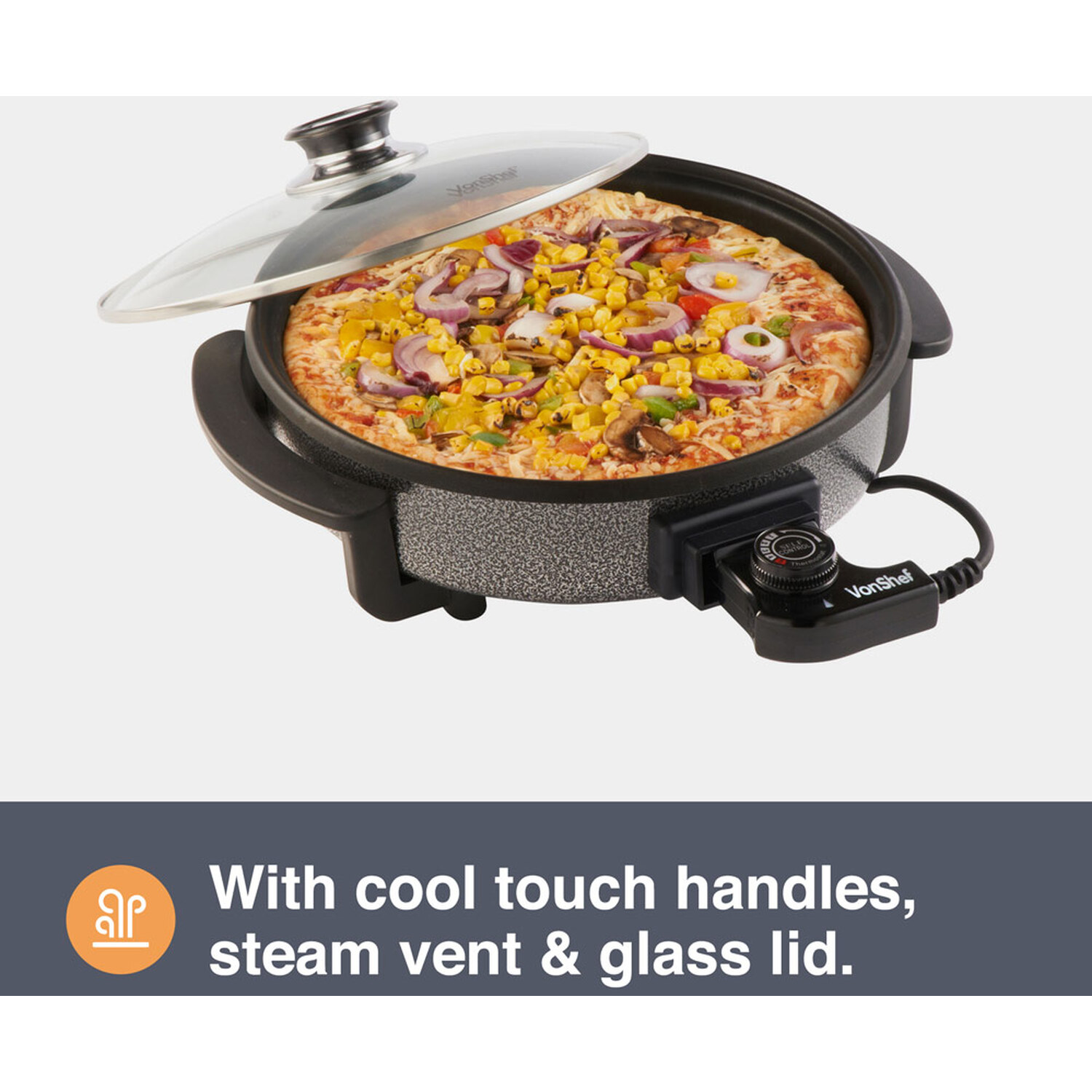 1.5L Electric Round Multi Cooker with Glass Lid