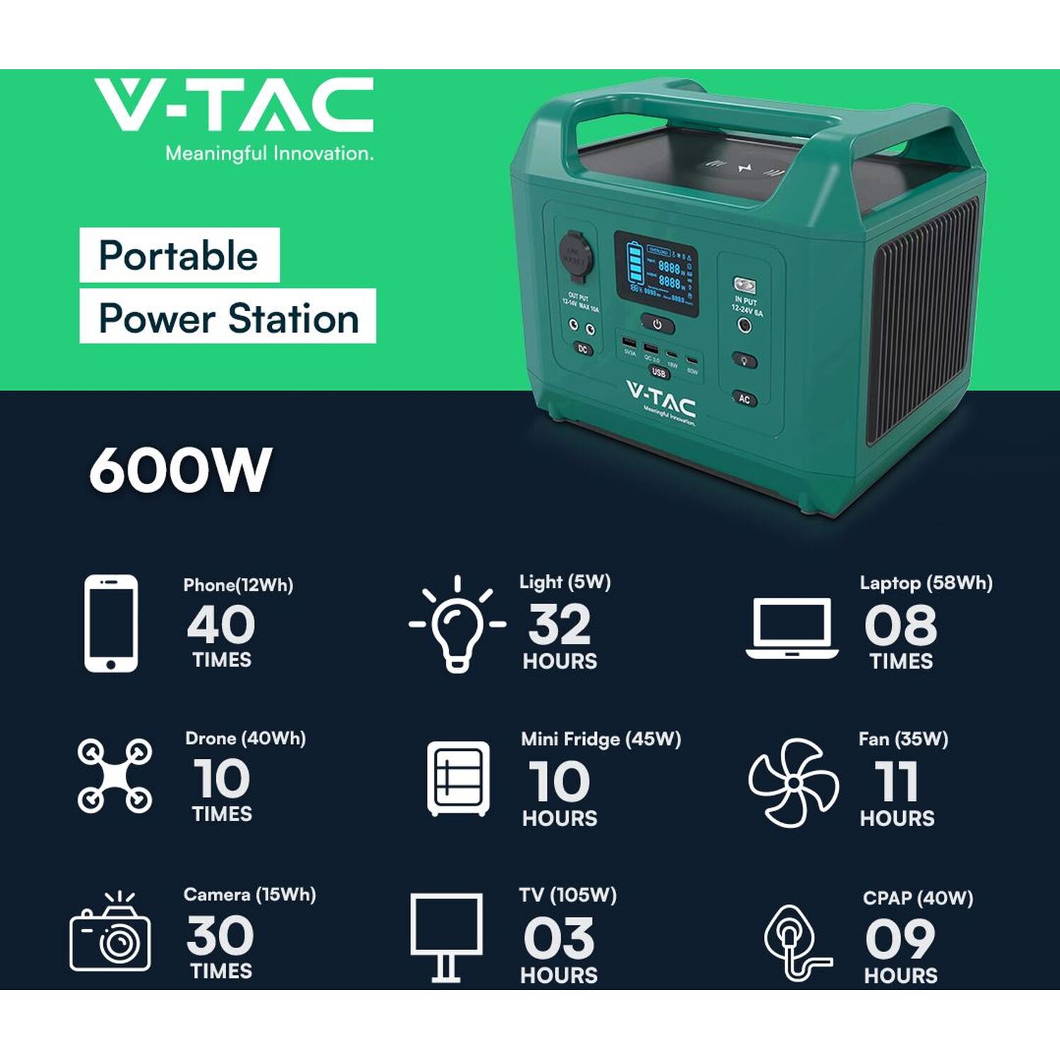 V-TAC 600W Portable Power Station