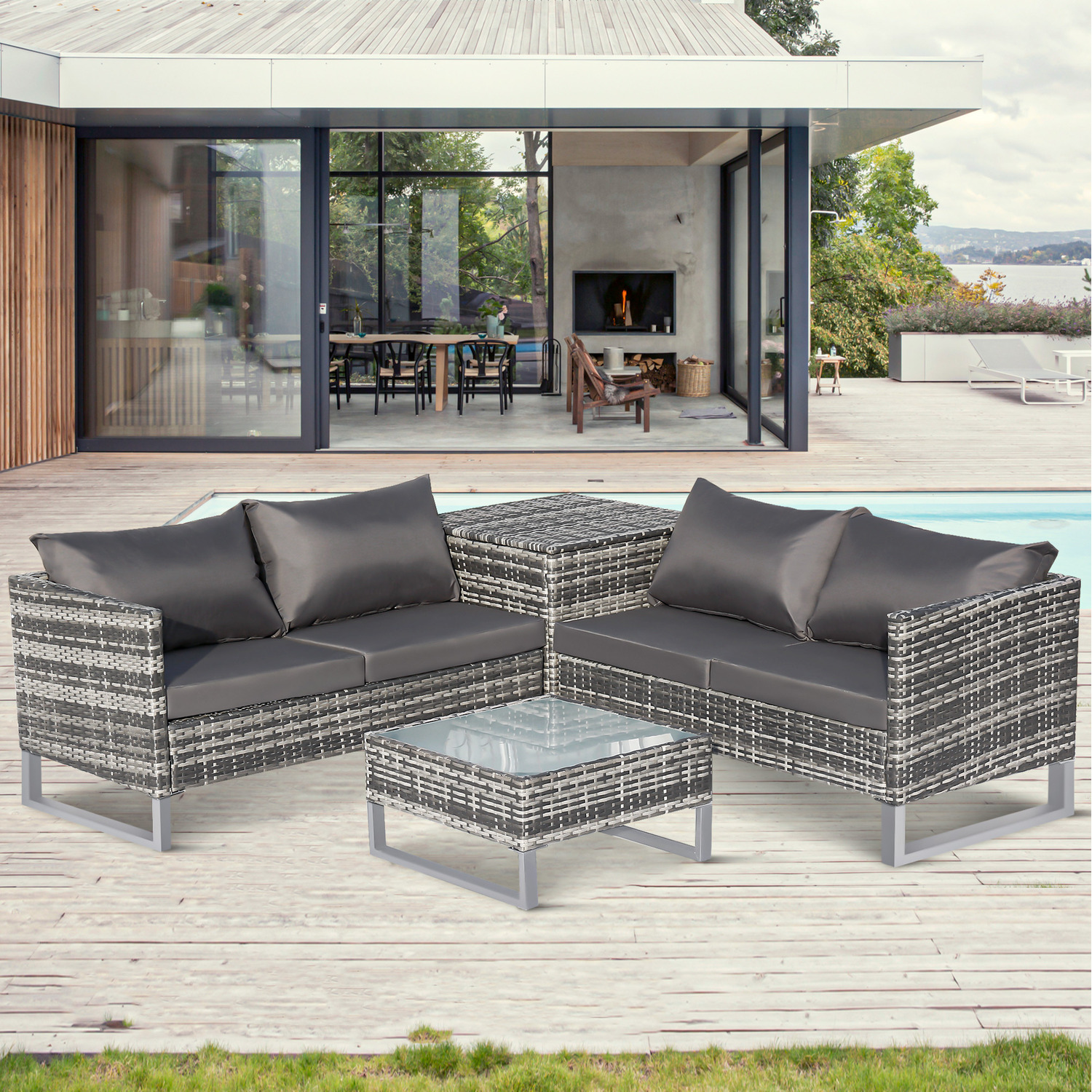 L-Shape Corner Sofa Set with Storage Box