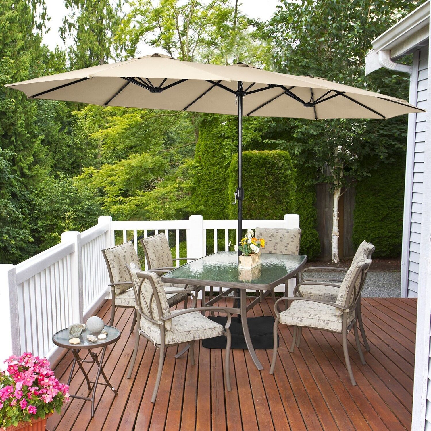 12-Rib Twin Extra-Large Sun Parasol with Base