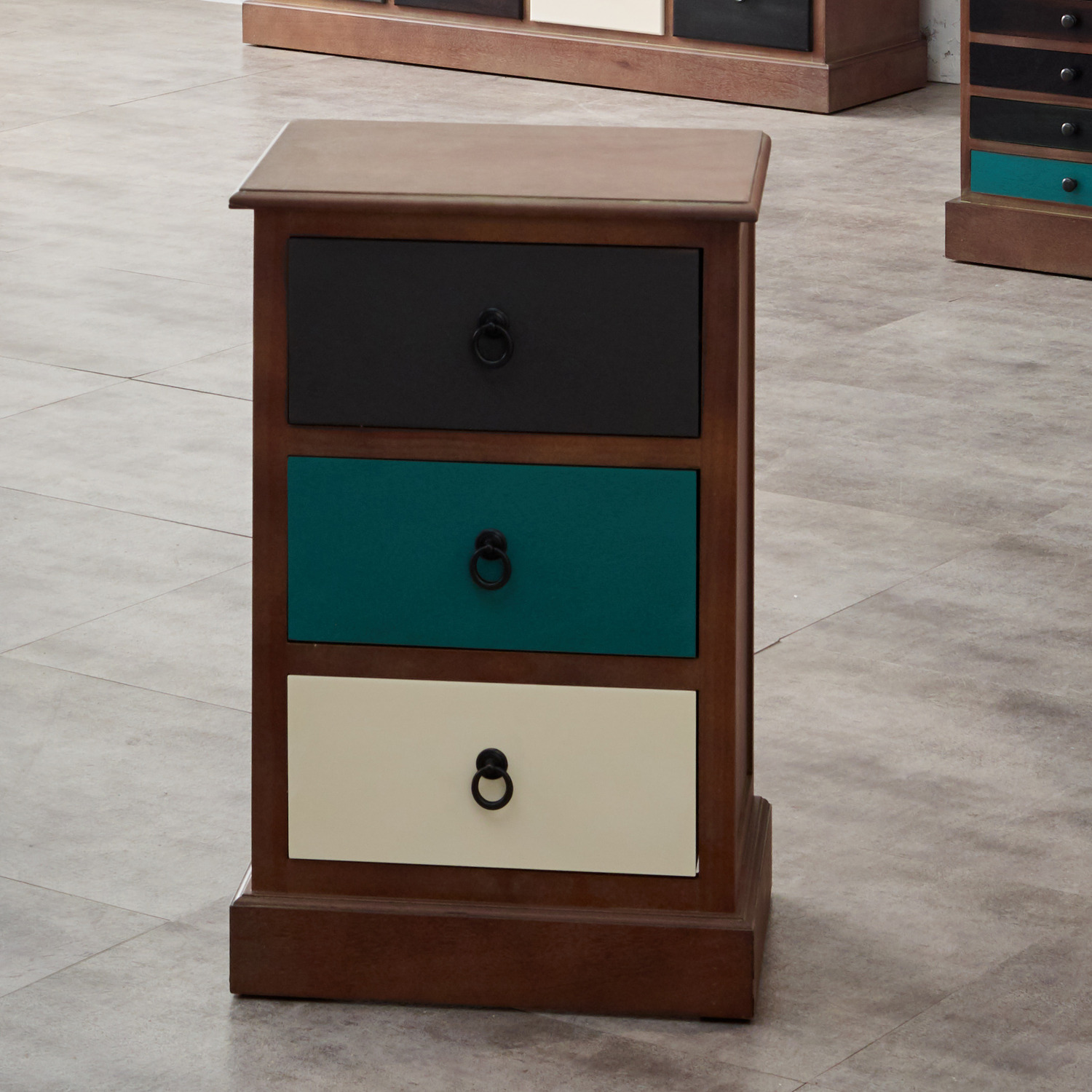 Multicoloured Wood 3 Drawer Unit