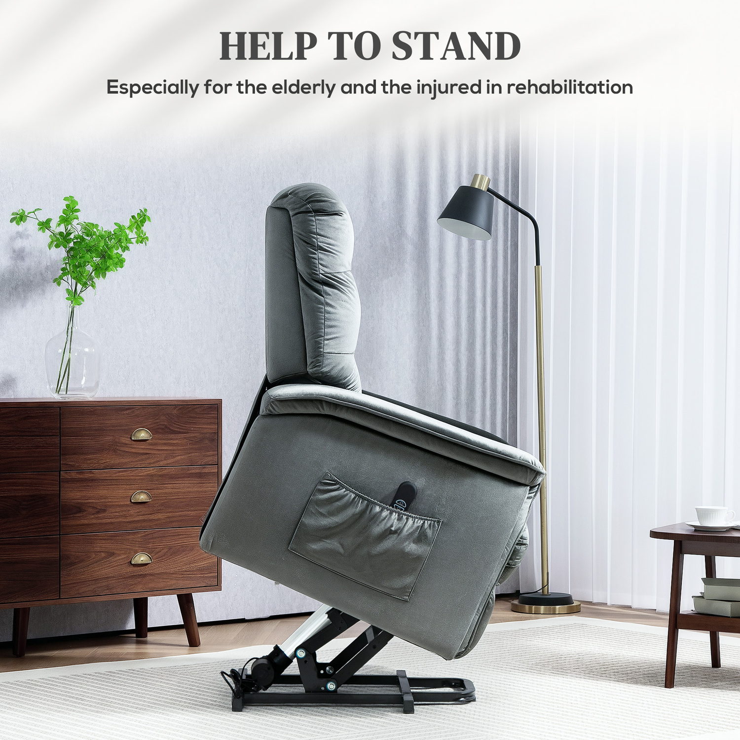 HOMCOM Power Lift Recliner Chair for Elderly with Side Pockets Velvet