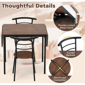 3 Pcs Foldable Dining Table Set