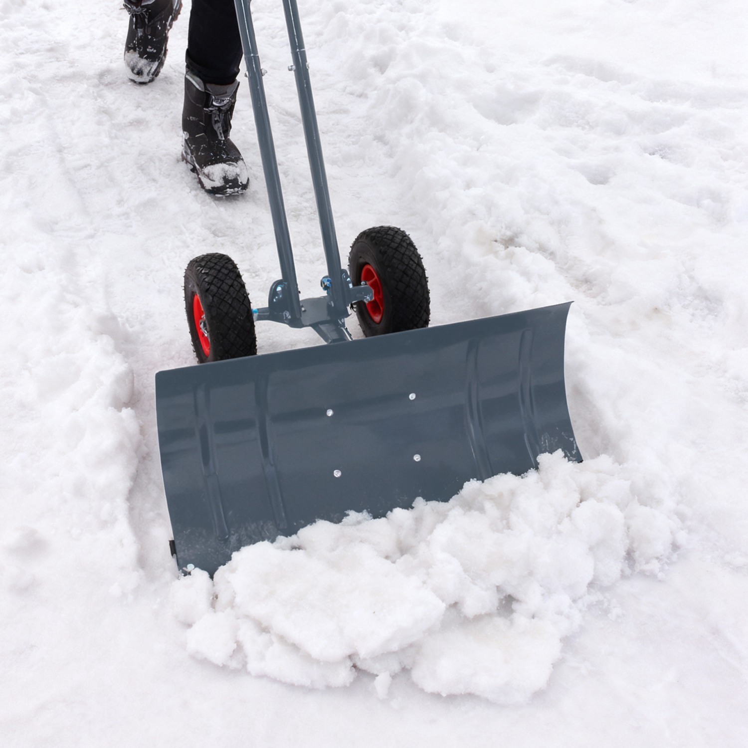 SwitZer Rolling Snow Plow Heavy Duty Metal Snow Shovel With Wheels