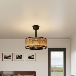 Livingandhome Canopy Cylindrical Rattan Ceiling Fan Light