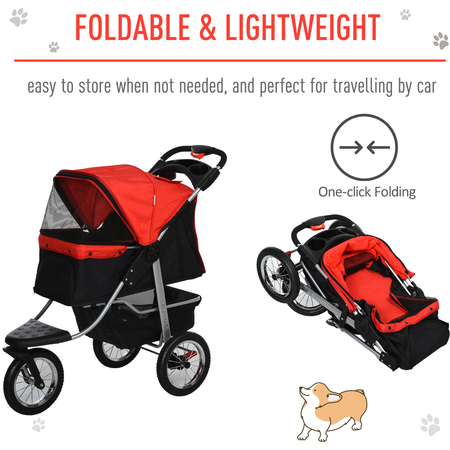 Folding 3 Wheel Pet Stroller