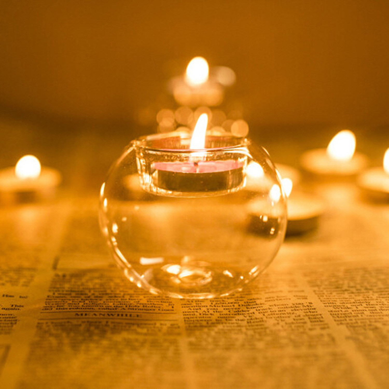 6-Piece Round Glass Ball Clear Tealight Candle Holder Wedding Party Decor