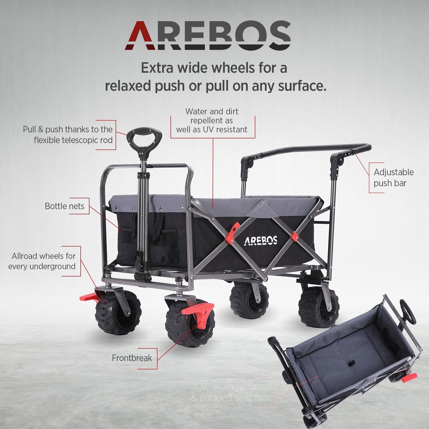 Hand Cart with Telescopic Push Bar - Foldable