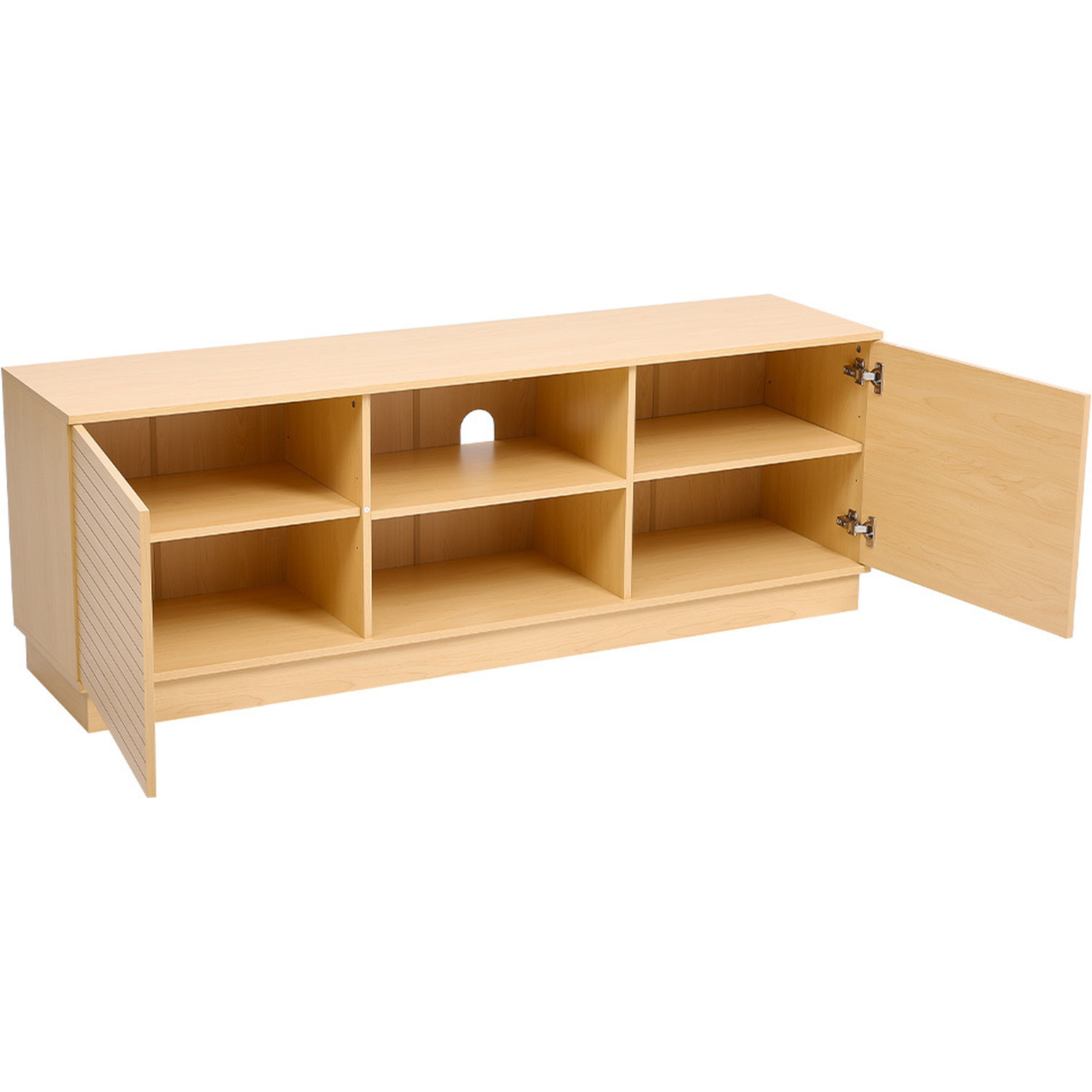 Large Slatted Wooden TV Unit 2 Doors and 2 Shelves