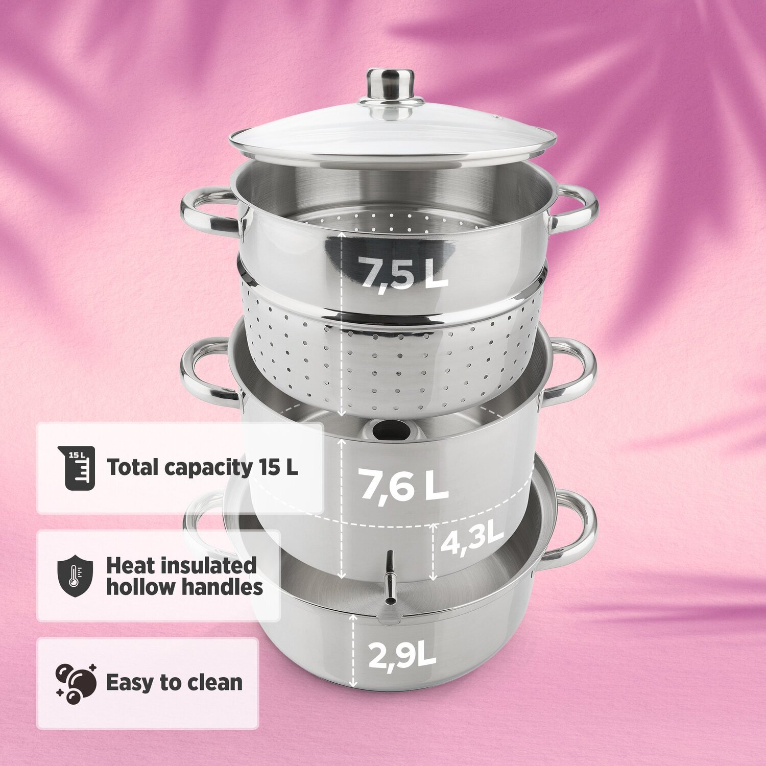 Steel Steam Juice Extractor Juicer 15L for all types of hobs