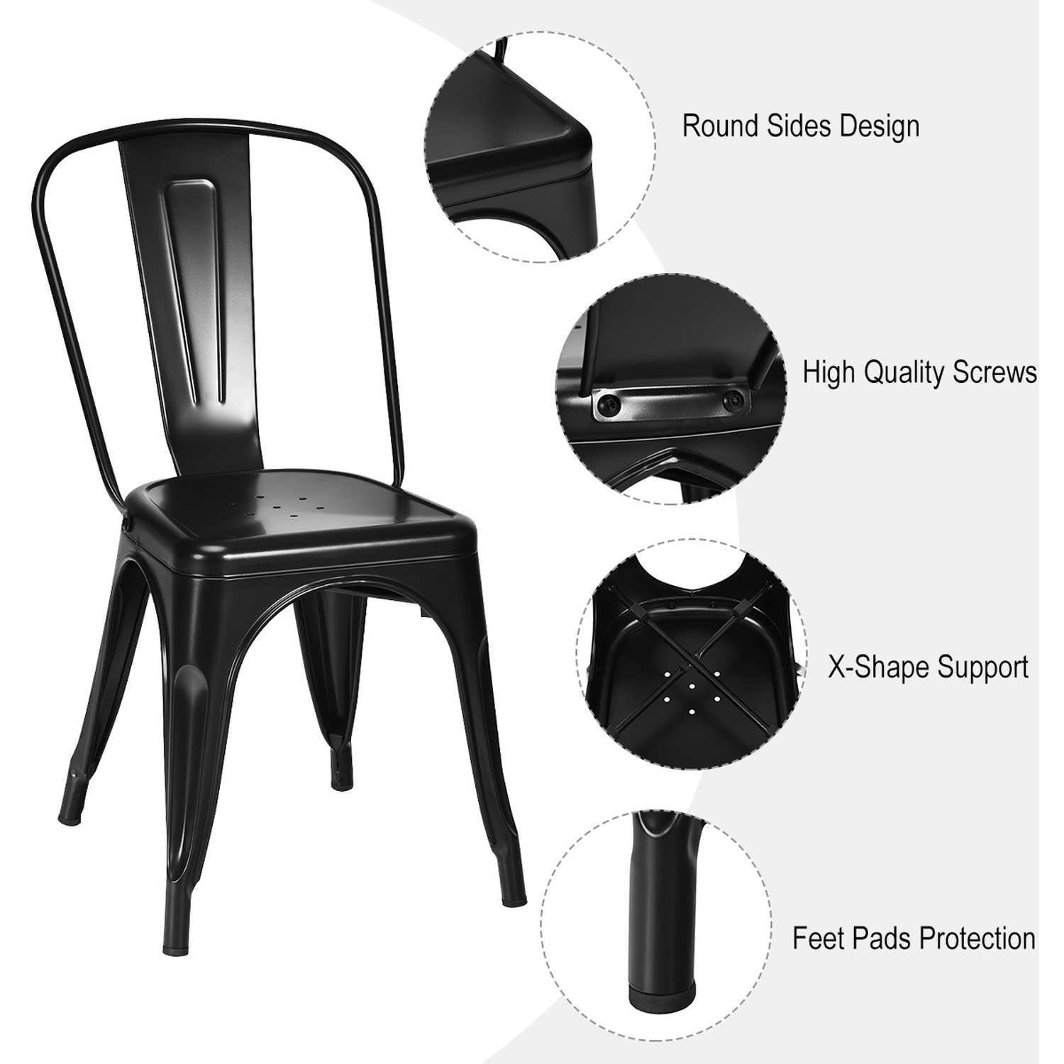 Metal Stackable Kitchen Dining Chair-Black